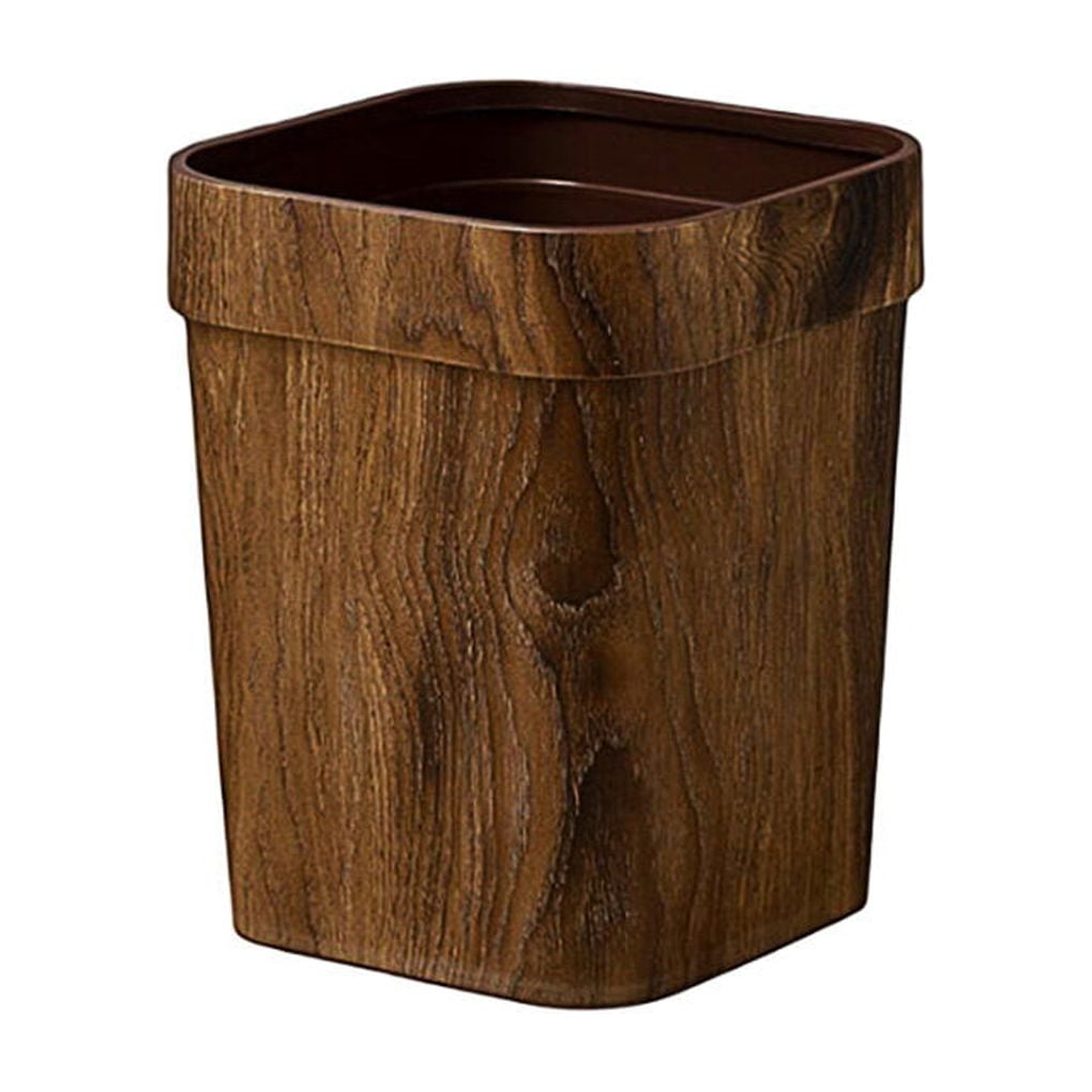 Worallymy Retro Wood Grain Trash Can Garbage Bin Kitchen Waste ...