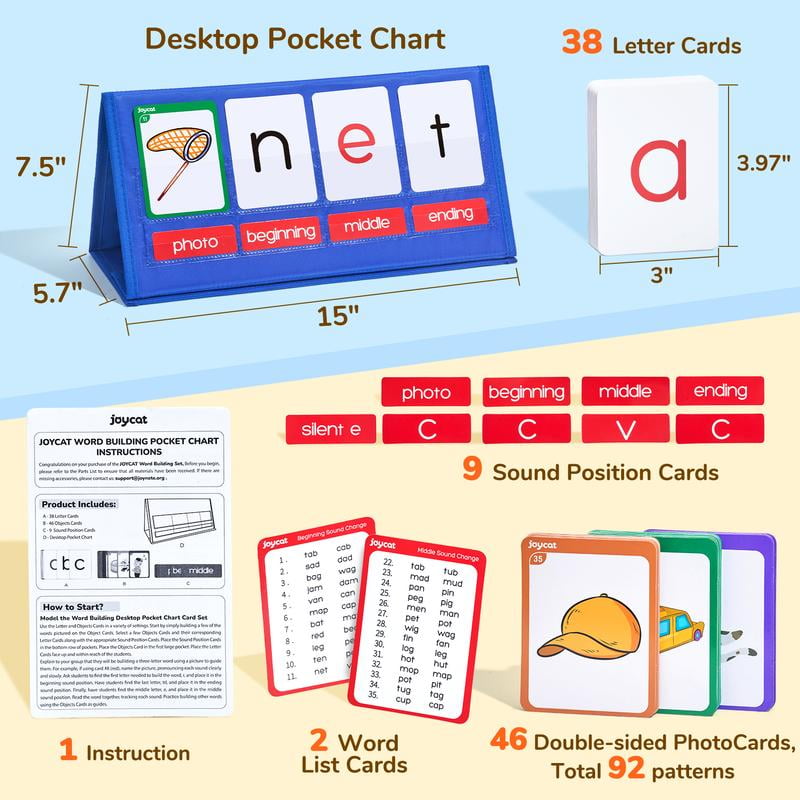 Word Building Desktop Pocket Chart Tent Flash Cards Kit, CVC Words ...
