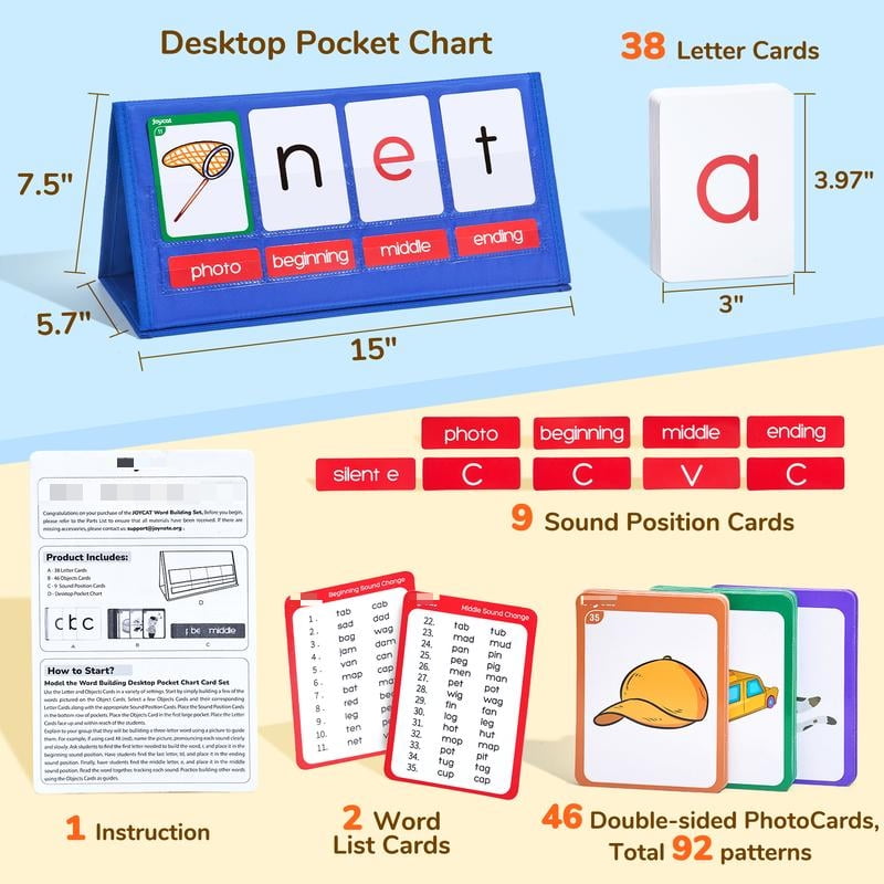 Word Building Desktop Pocket Chart Tent Flash Cards Kit, CVC Words ...