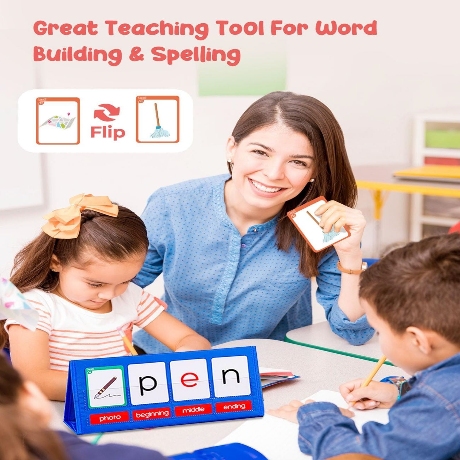 Word Building Table Pocket Chart Tent Flash Card Kit Word Phonics Game ...