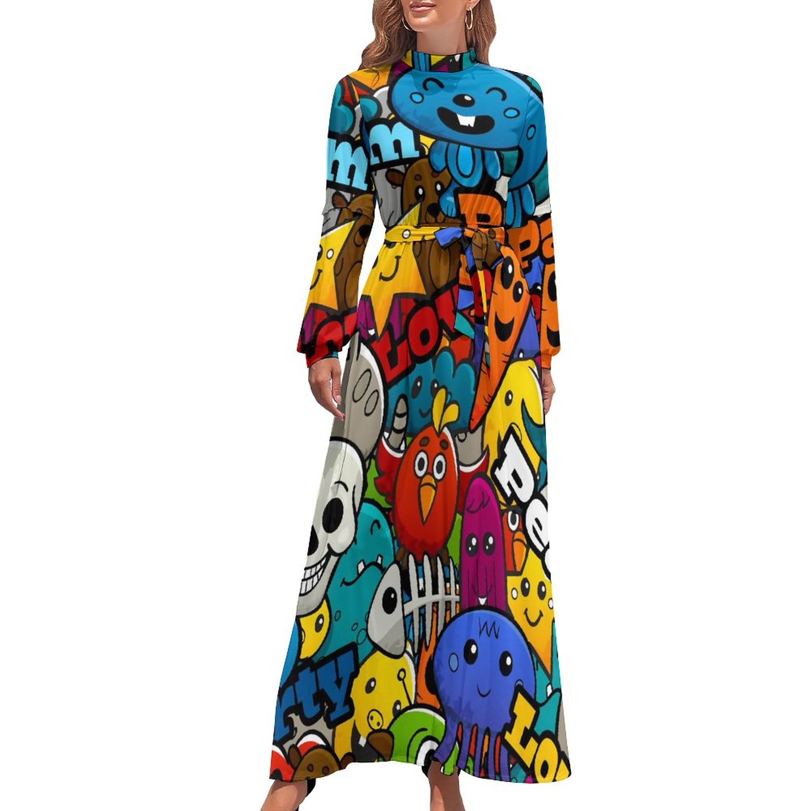 Word Graffiti Art Dress Dream Team Print Sexy Maxi Dress Stylish ...