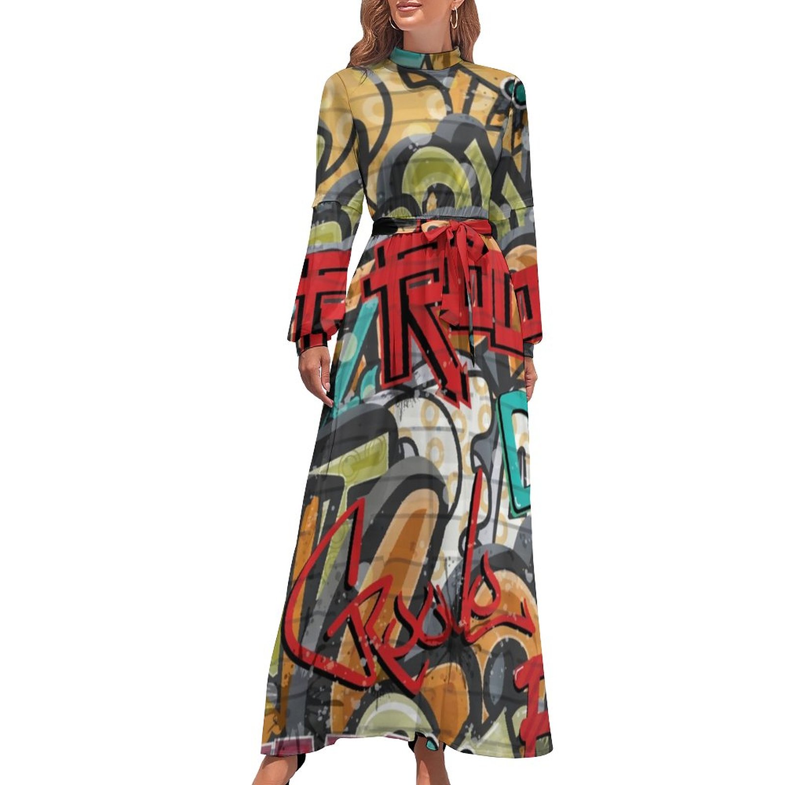 Word Graffiti Art Dress Dream Team Print Sexy Maxi Dress Stylish ...