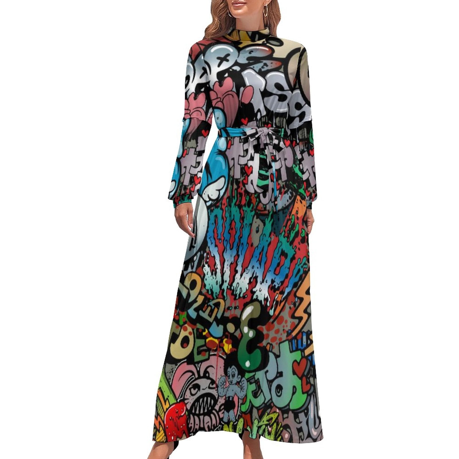 Word Graffiti Art Dress Dream Team Print Sexy Maxi Dress Stylish ...