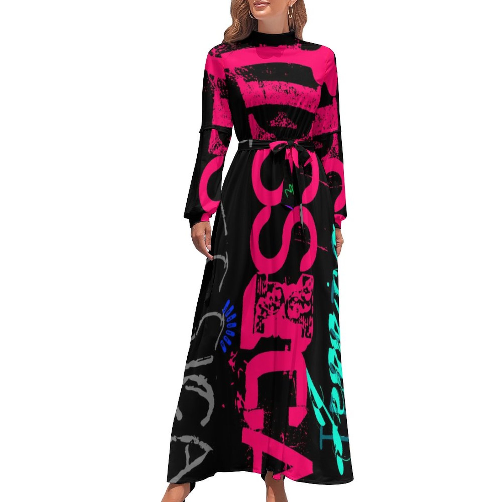 Word Graffiti Art Dress Dream Team Print Sexy Maxi Dress Stylish ...