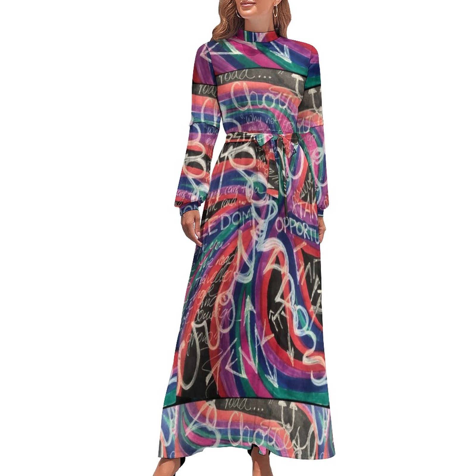 Word Graffiti Art Dress Dream Team Print Sexy Maxi Dress Stylish ...