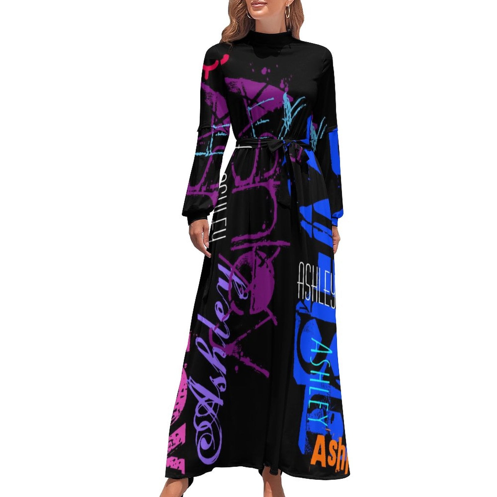 Word Graffiti Art Dress Dream Team Print Sexy Maxi Dress Stylish ...