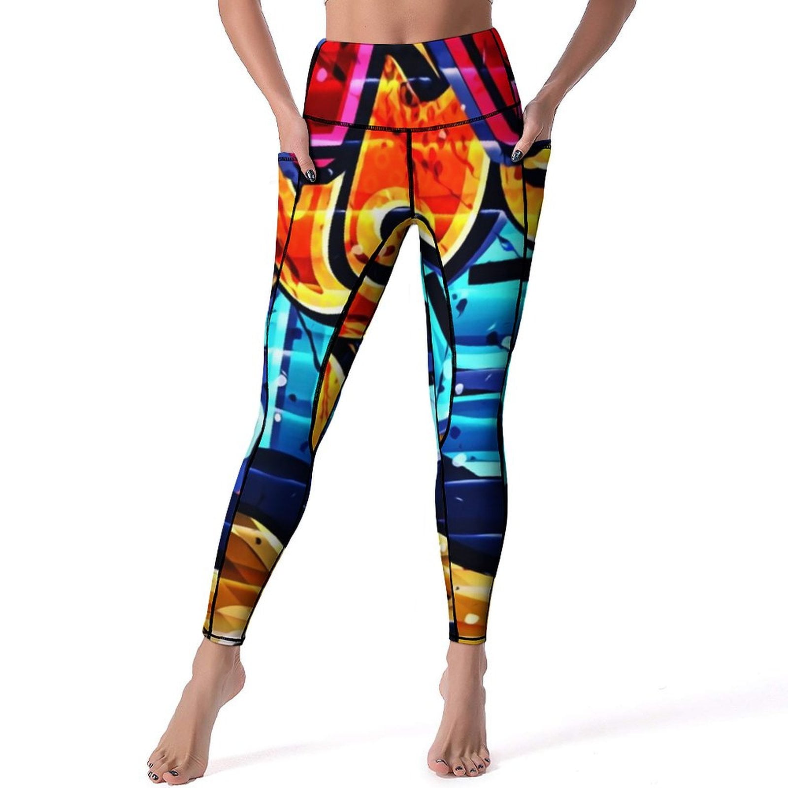 Word Graffiti Street Art Leggings With Pockets Letter Print Pattern ...
