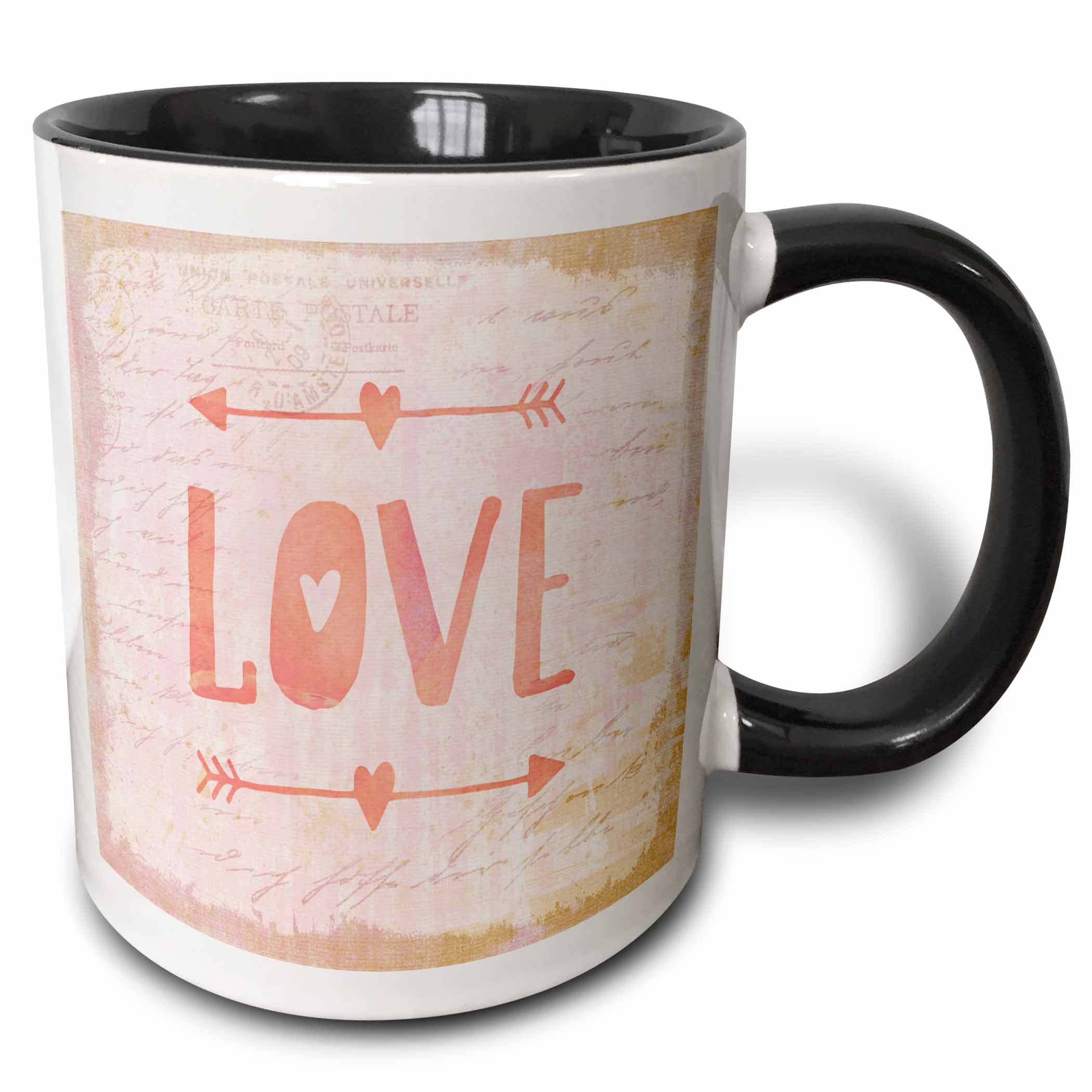 3drose, Word Love Typography Art with Arrows, 15oz Two-tone Black Mug ...