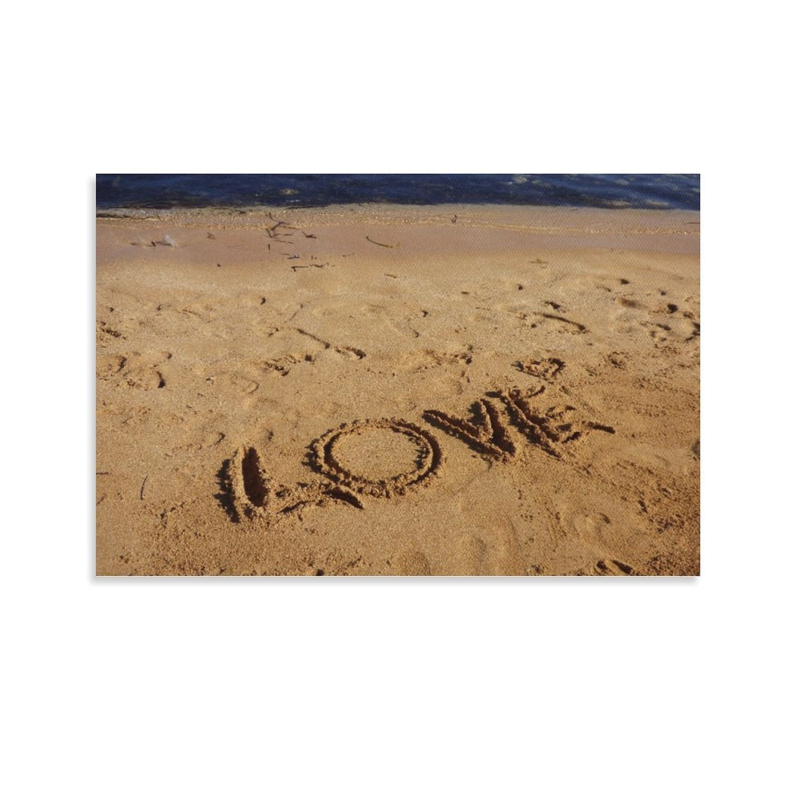 The Word Love Written In The Sand On The Beach Canvas Art Poster And ...
