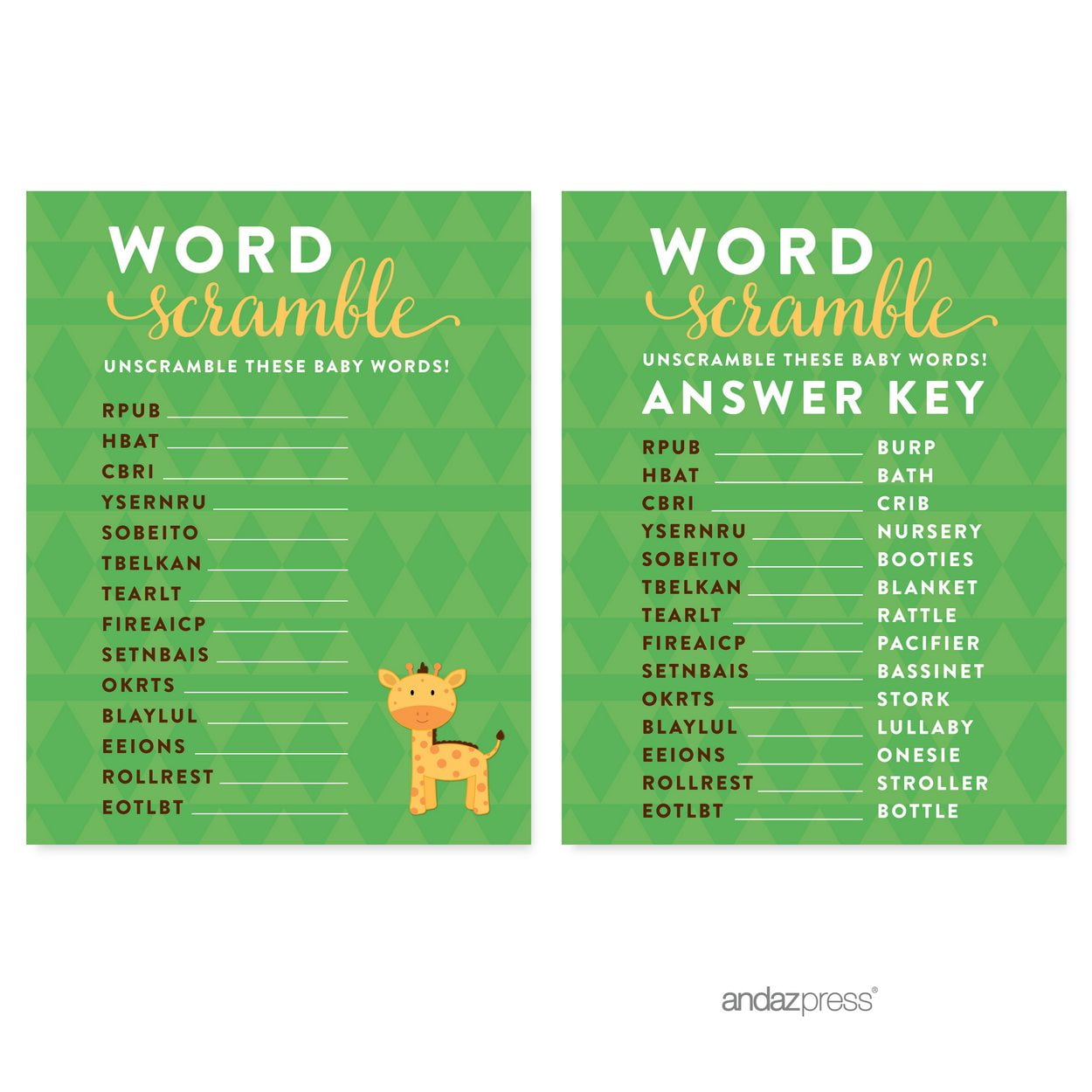 Word Scramble Jungle Safari Baby Shower Games, 20-Pack - Walmart.com