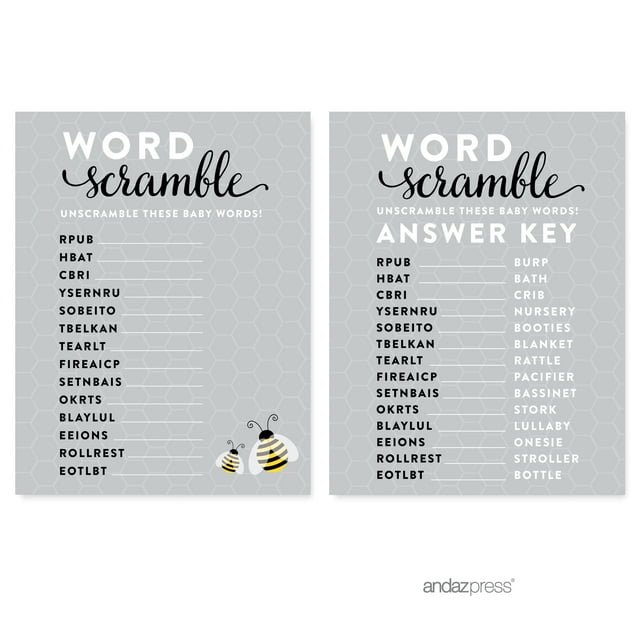 Fun Word Scramble Mama to Bee Bumblebee Baby Shower Game, 20-Pack ...