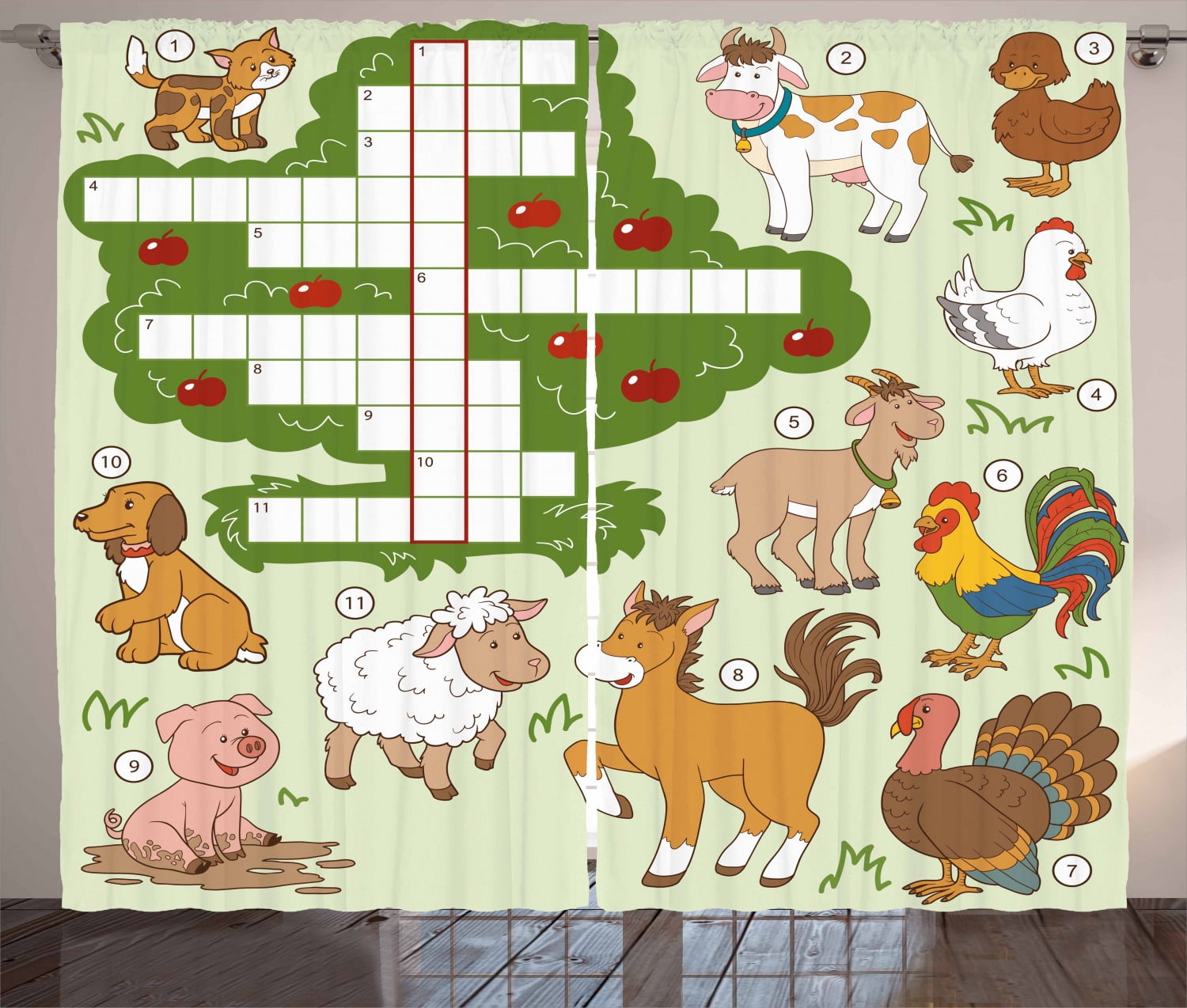 Ambesonne Word Search Game Curtains 2 Panel Set, Farm Animals, 108" x ...