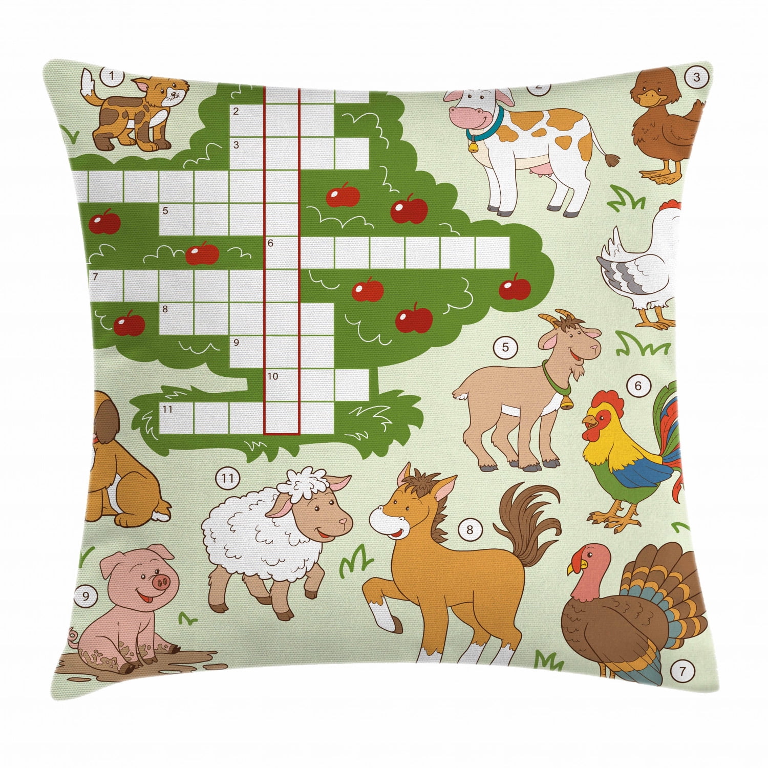 Word Search Puzzle Throw Pillow Cushion Cover, Cartoon Style Farm ...