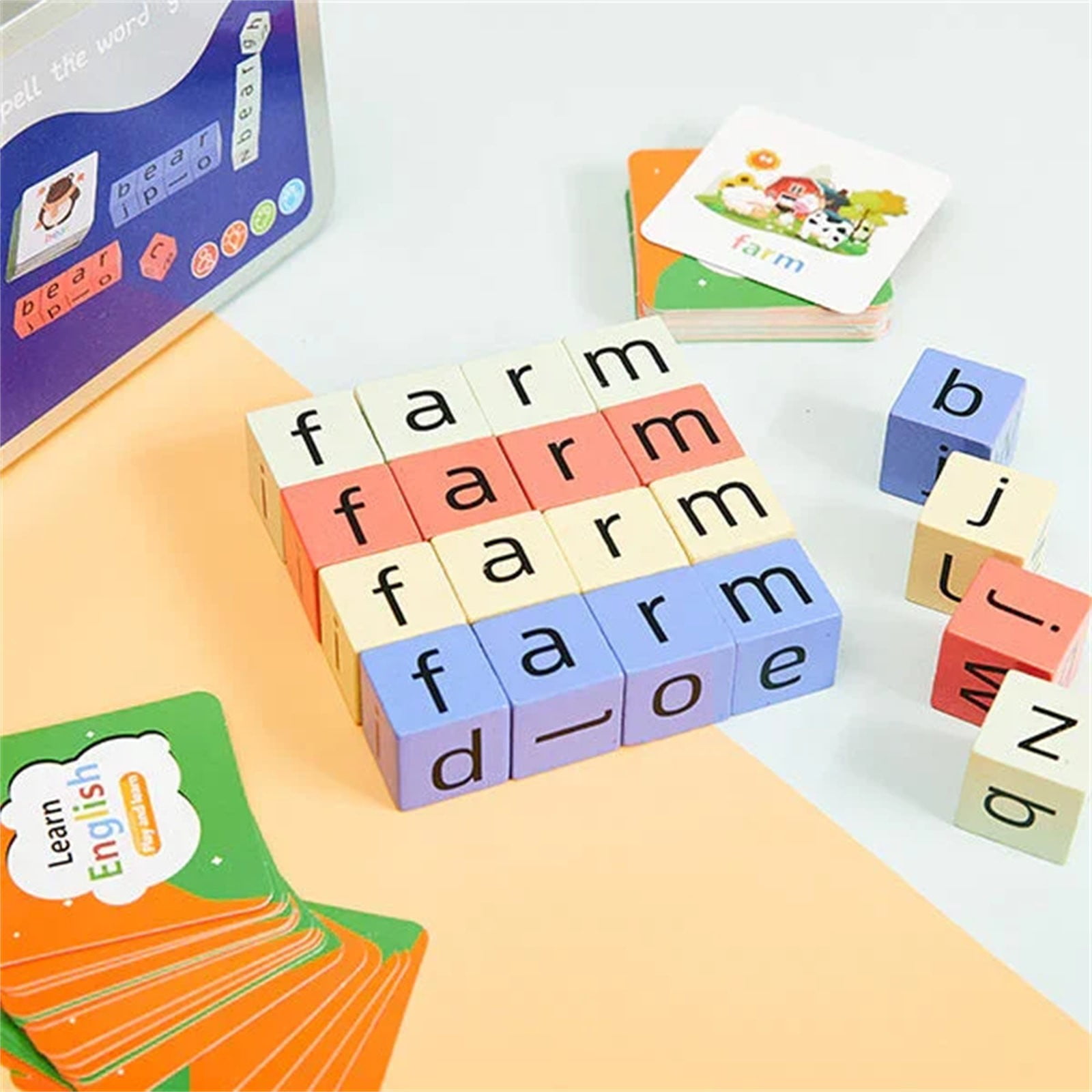 Word Spelling Matching Game for Kids – 54 Flash Cards & Alphabet Blocks ...