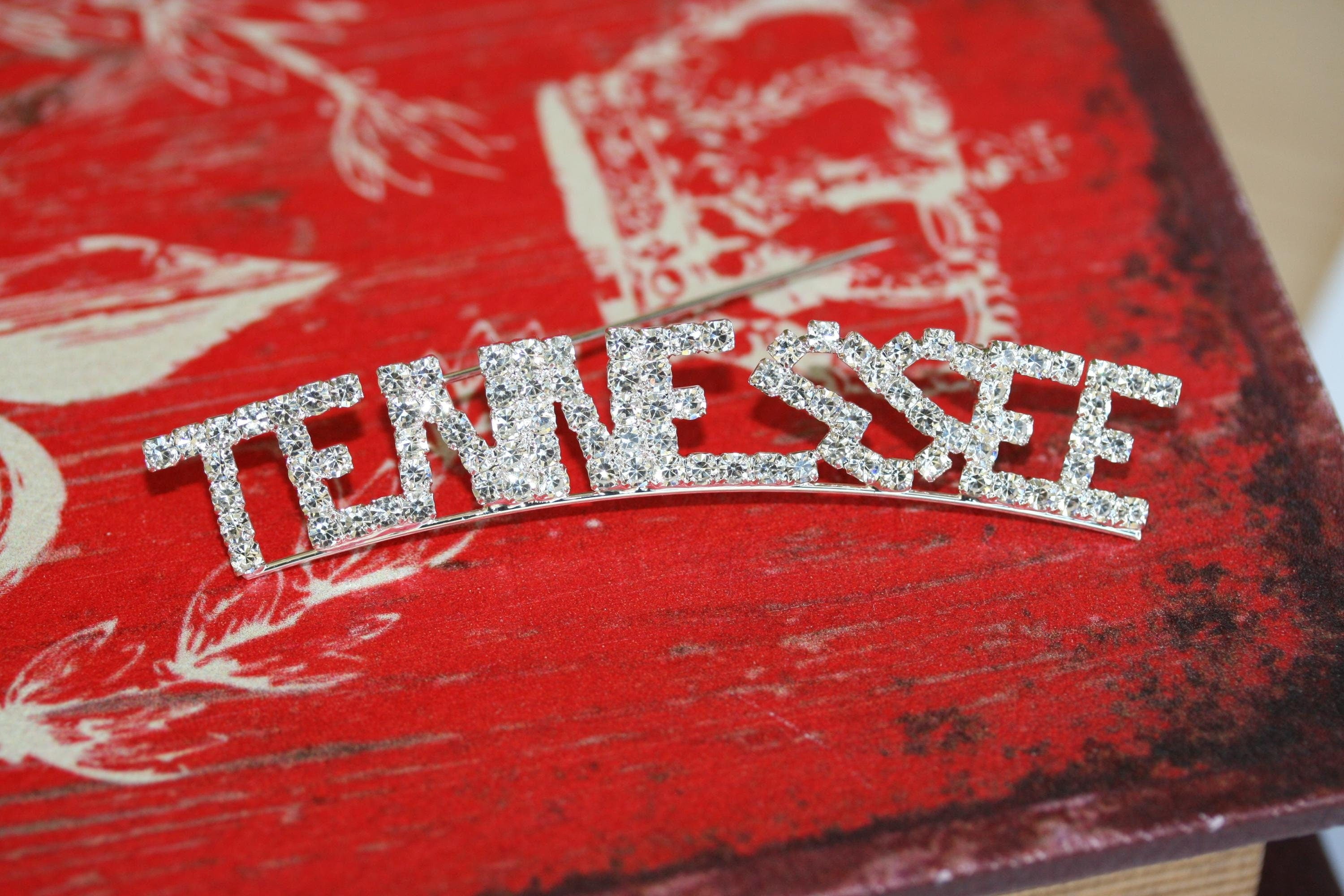 Word TENNESSEE Letter Pin Rhinestone Silver Plated State of TENNESSEE ...
