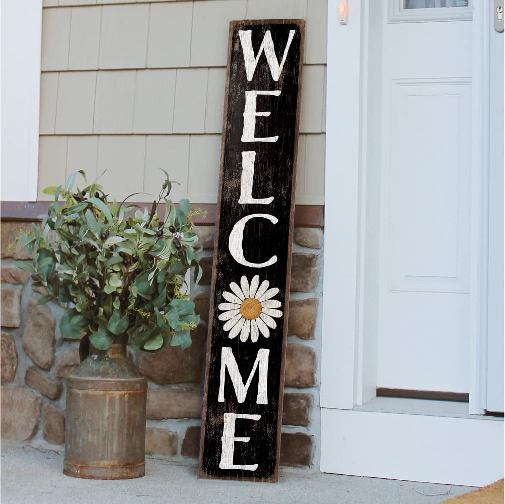 My Word! Welcome Black Daisy Porch Board Sign, 8"x46.5", Indoor Outdoor ...