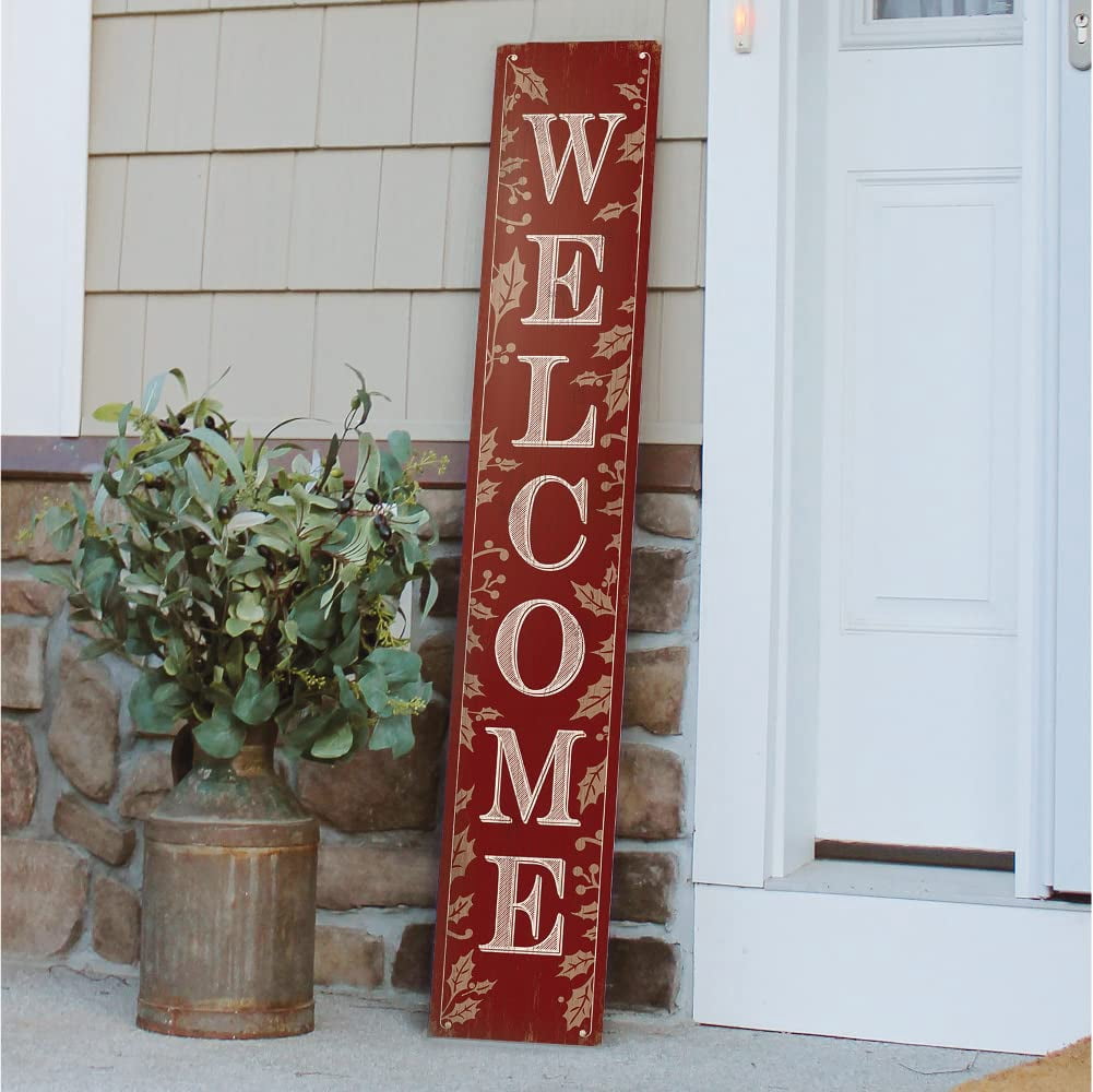 My Word! Welcome Burgundy w/Holly Berries Porch Board Sign and porch ...