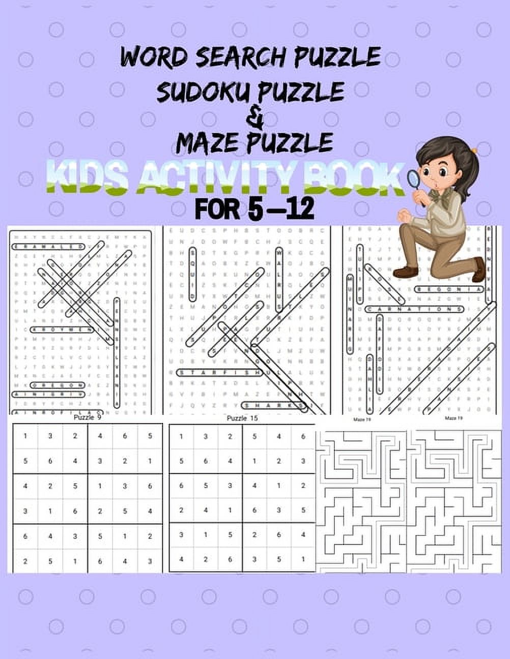 Word search Sudoku And Maze Puzzle: Kids Activity Book For 5-12 Years ...