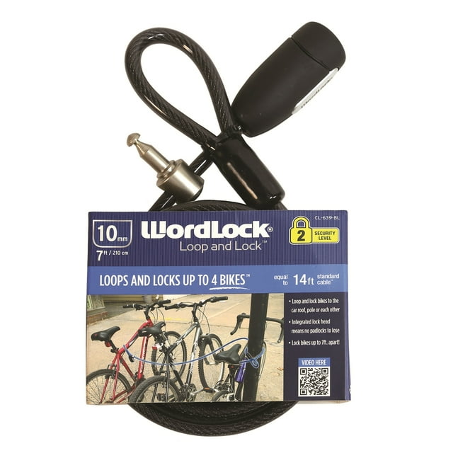 WordLock Loop N Lock Bike Lock 10MM x 7FT Black Heavy Duty Security ...