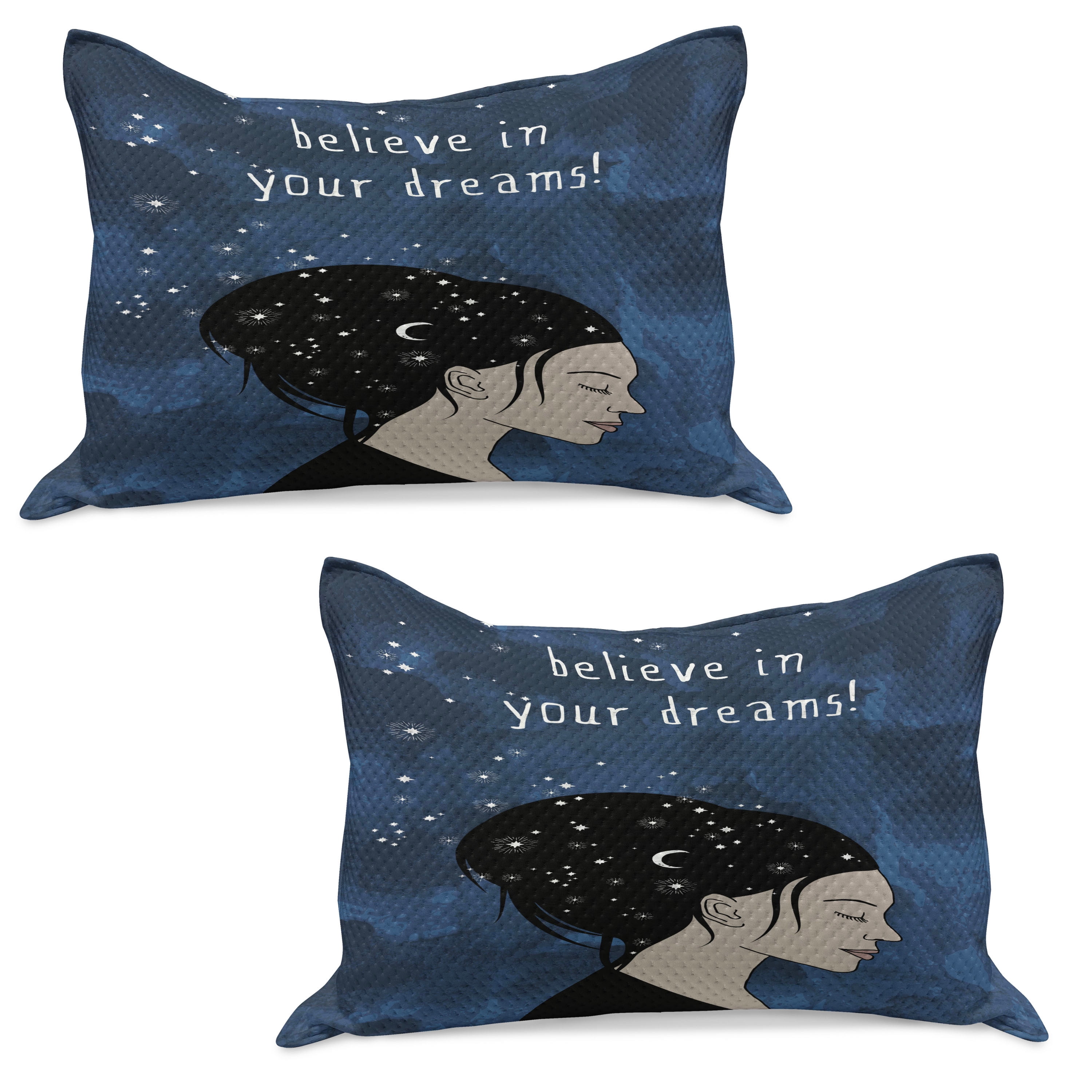 Wording Knitted Quilt Pillowcover Set of 2, Portrait of Woman with Dark ...