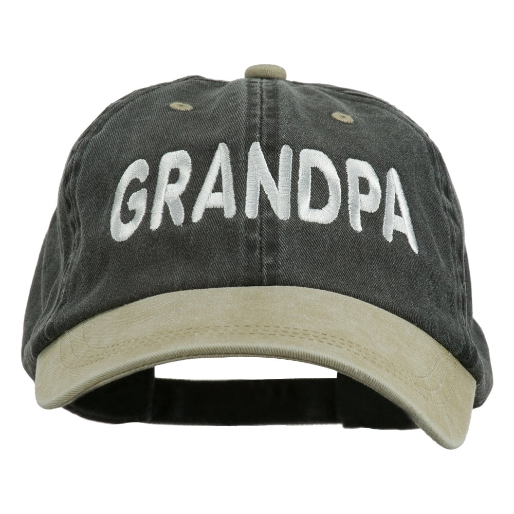 Wording of Grandpa Embroidered Washed Two Tone Cap - Black Khaki OSFM ...