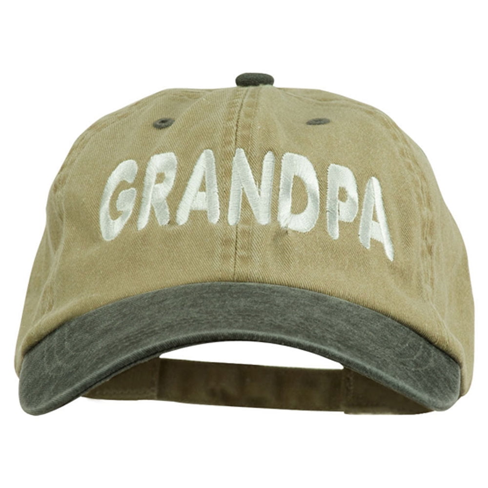 Wording of Grandpa Embroidered Washed Two Tone Cap - Khaki Black OSFM ...