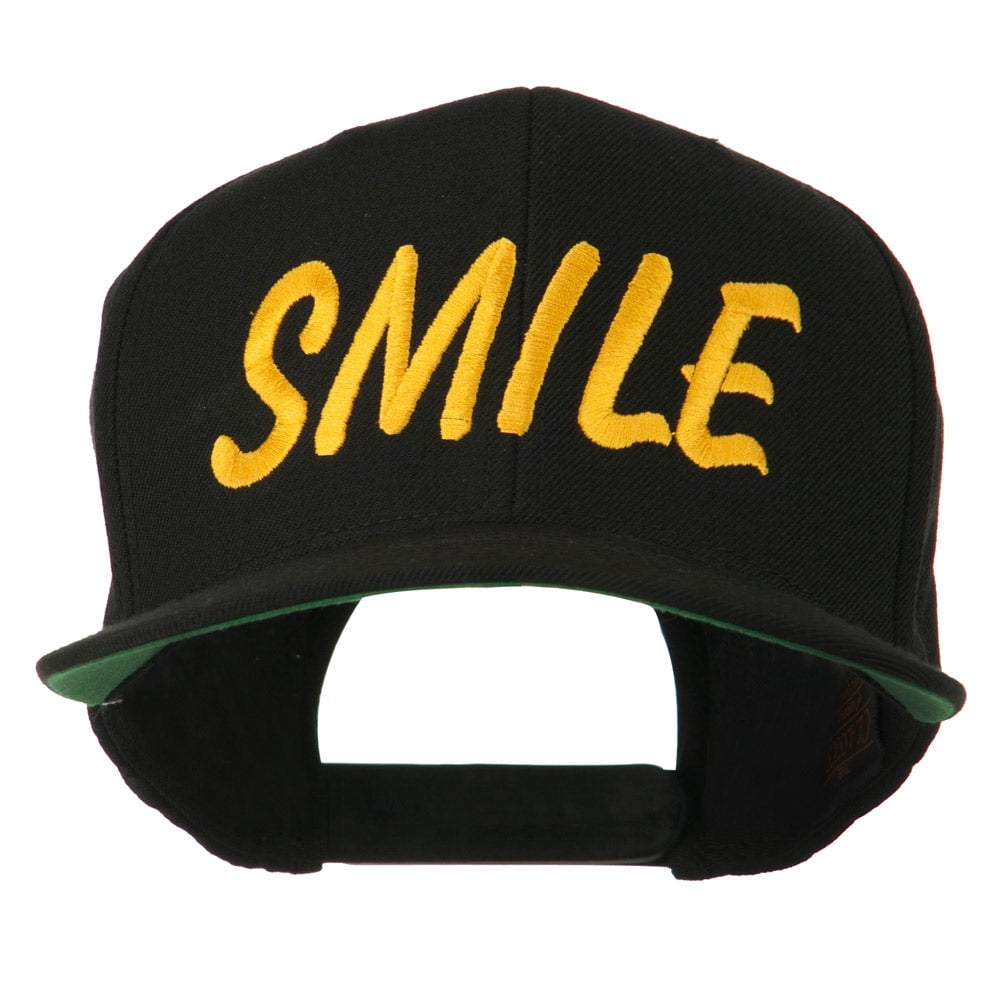 Wording of Smile Embroidered Flat Bill Cap - Black OSFM - Walmart.com