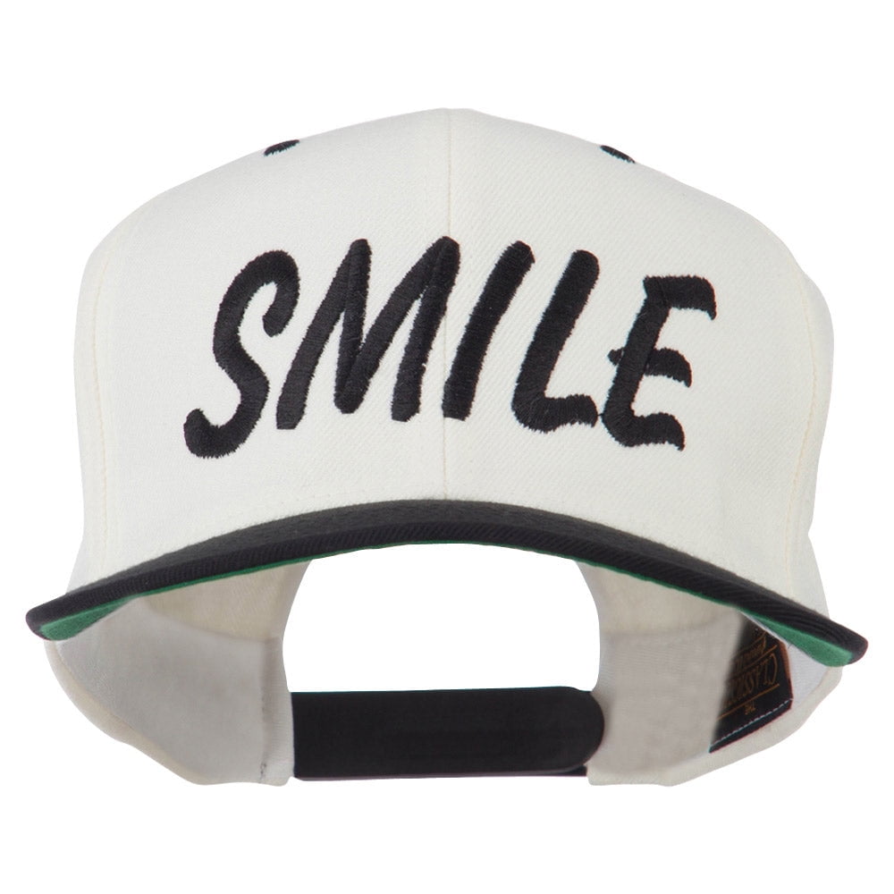 Wording of Smile Embroidered Flat Bill Cap - Natural Black OSFM ...