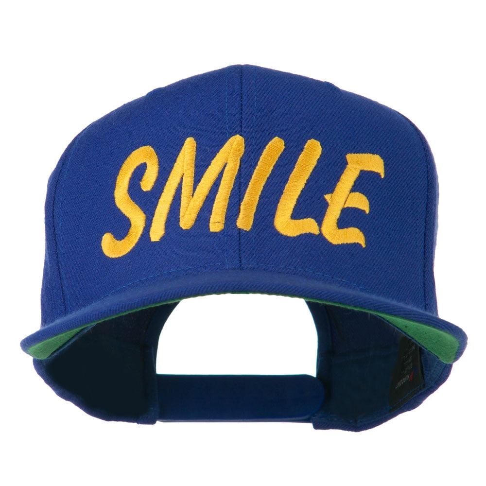 Wording of Smile Embroidered Flat Bill Cap - Royal OSFM - Walmart.com