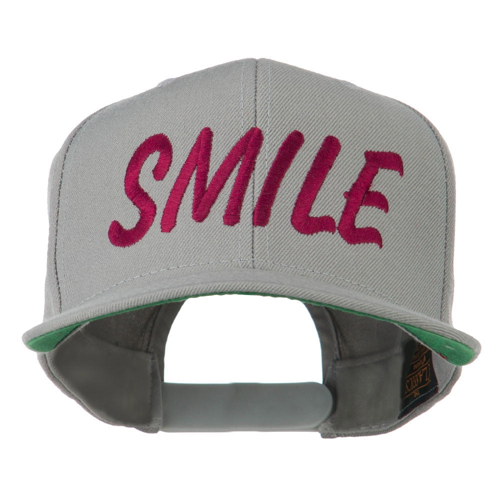 Wording of Smile Embroidered Flat Bill Cap - Silver OSFM - Walmart.com