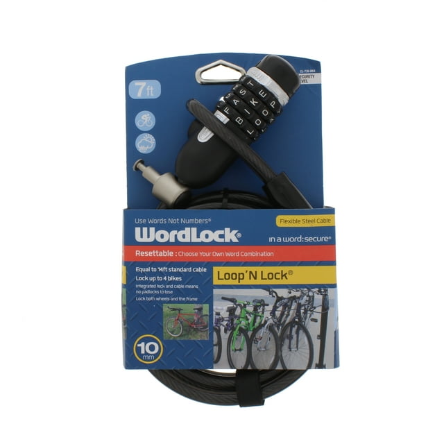 WordLock Loop & Lock Bike Lock Black 10mm x 7ft Steel Cable with ...