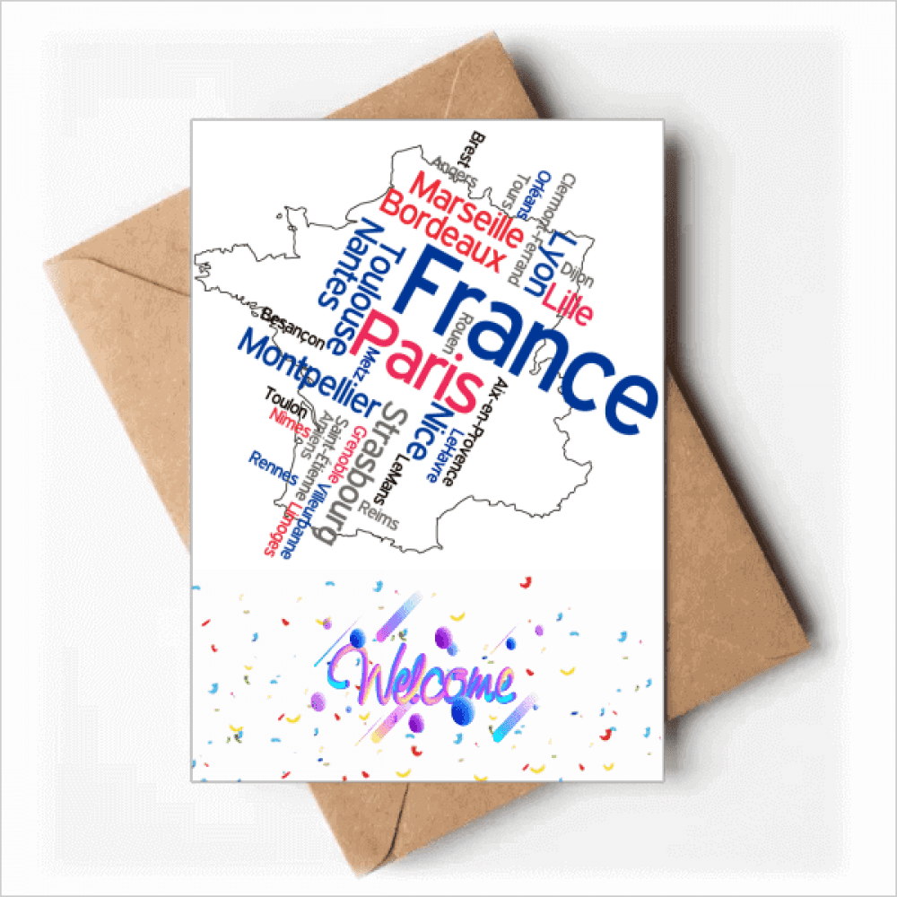 Words City Name France Mark Map Welcome Back Greeting Cards Envelopes ...
