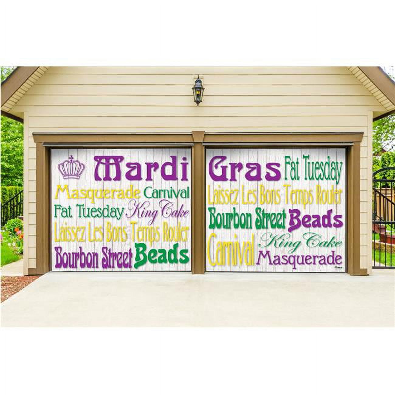 Words - Mardi Gras 7 ft. x 8 ft. Split Garage Door Decor Banner Mural ...