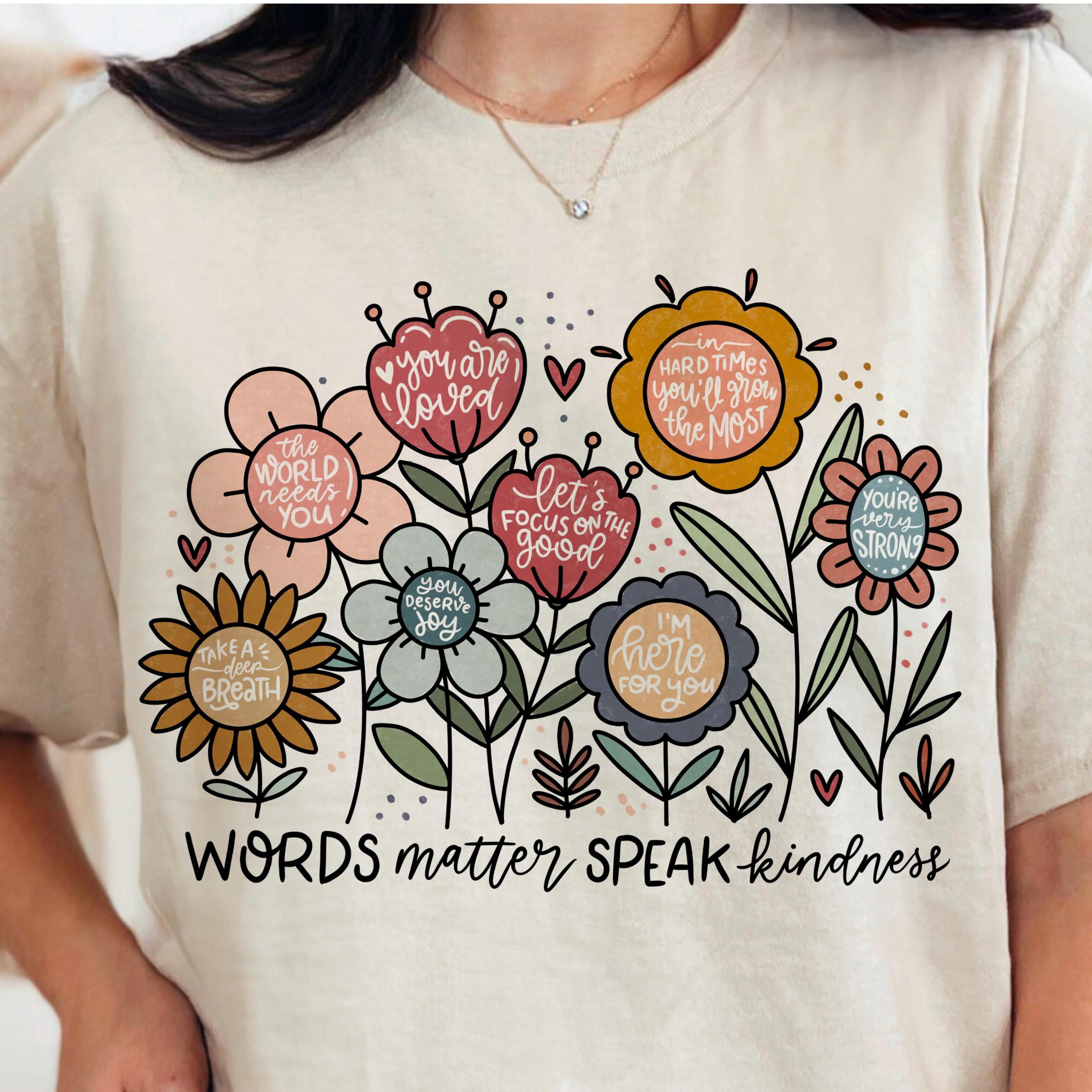 Words Matter Speak Kindness Boho Floral Png, Flowers Png, Inspirational ...