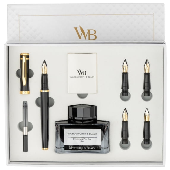 Wordsworth & Black Fountain Pen Gift Set, Black Gold, Ink Converter ...