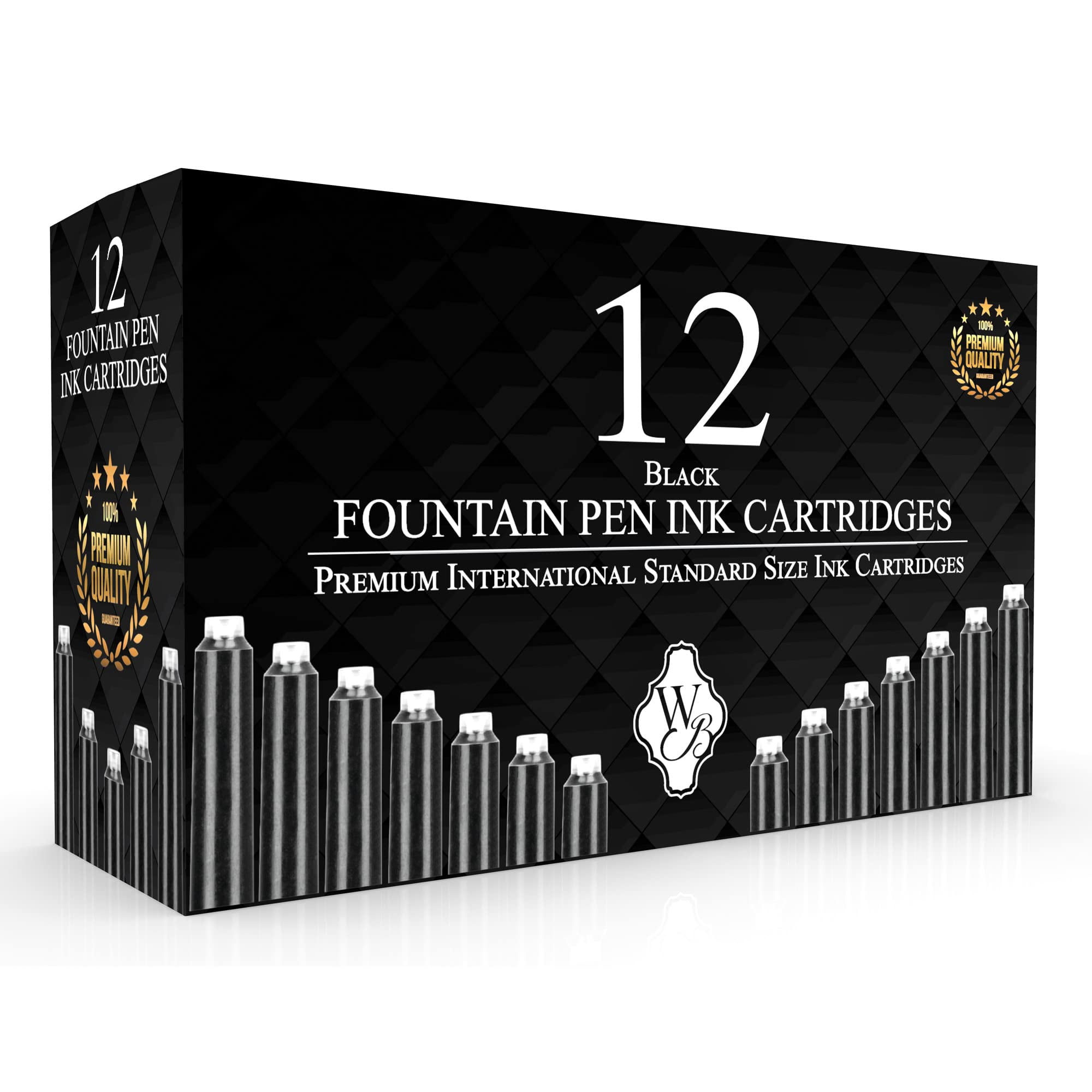 Wordsworth & Black Fountain Pen Ink Refills - Set of 12 Black Ink ...