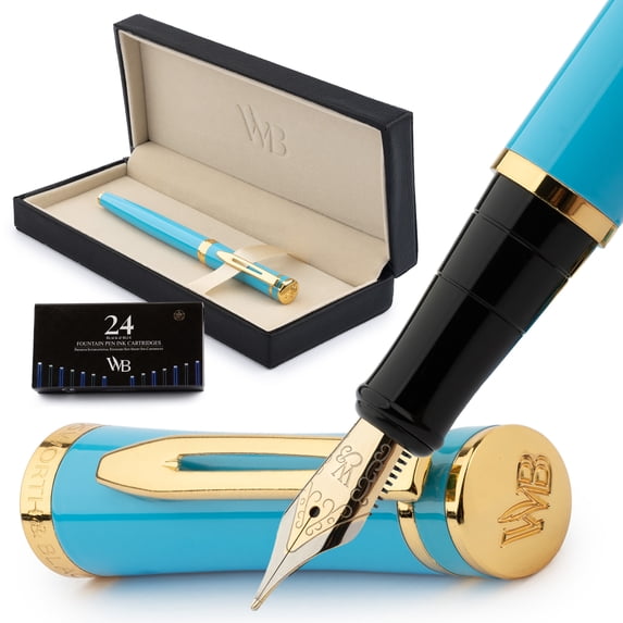 Wordsworth & Black Fountain Pen, Medium Nib Ink Pen, Sky Blue ...