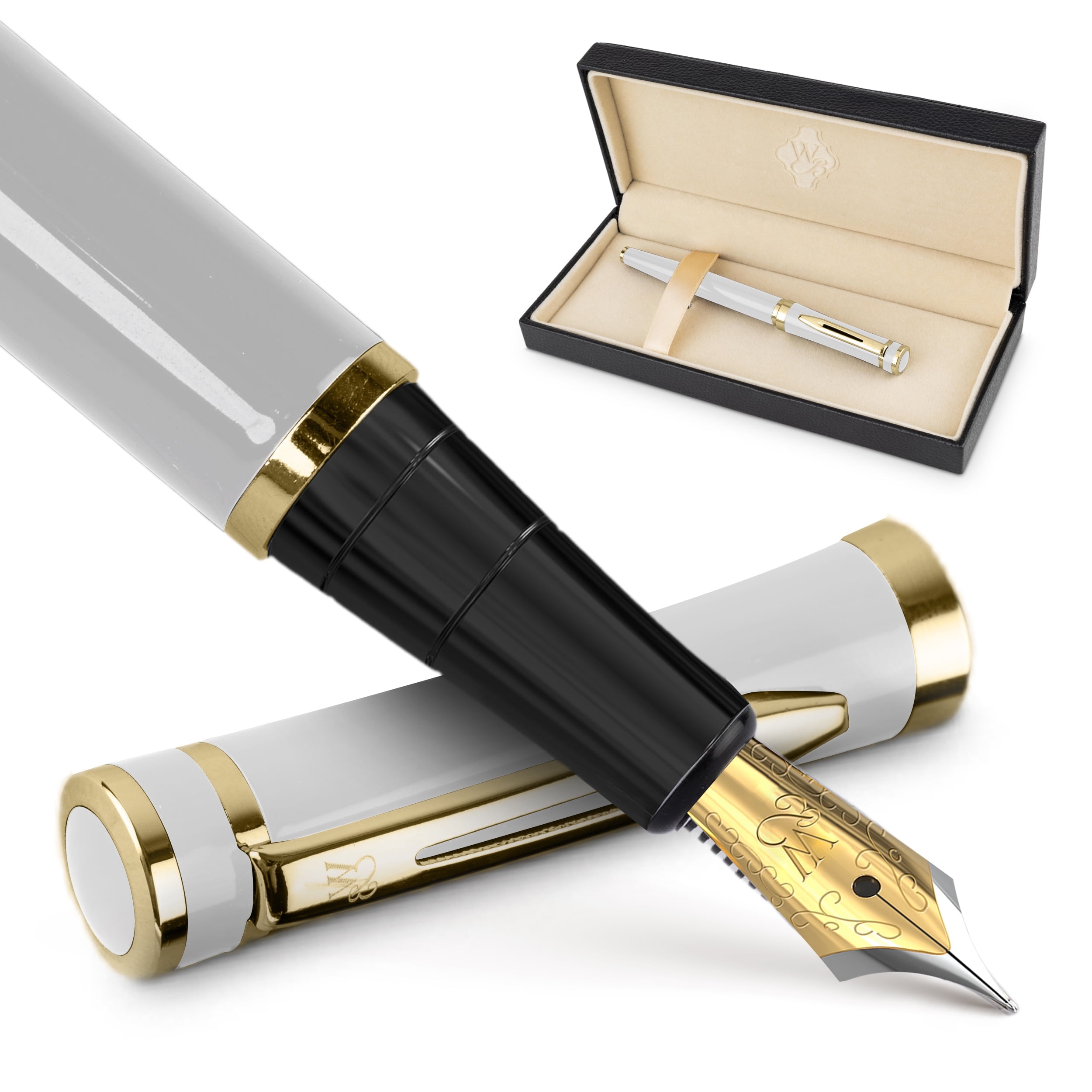 Wordsworth & Black Fountain Pen, Medium Nib Ink Pen, White Gold ...