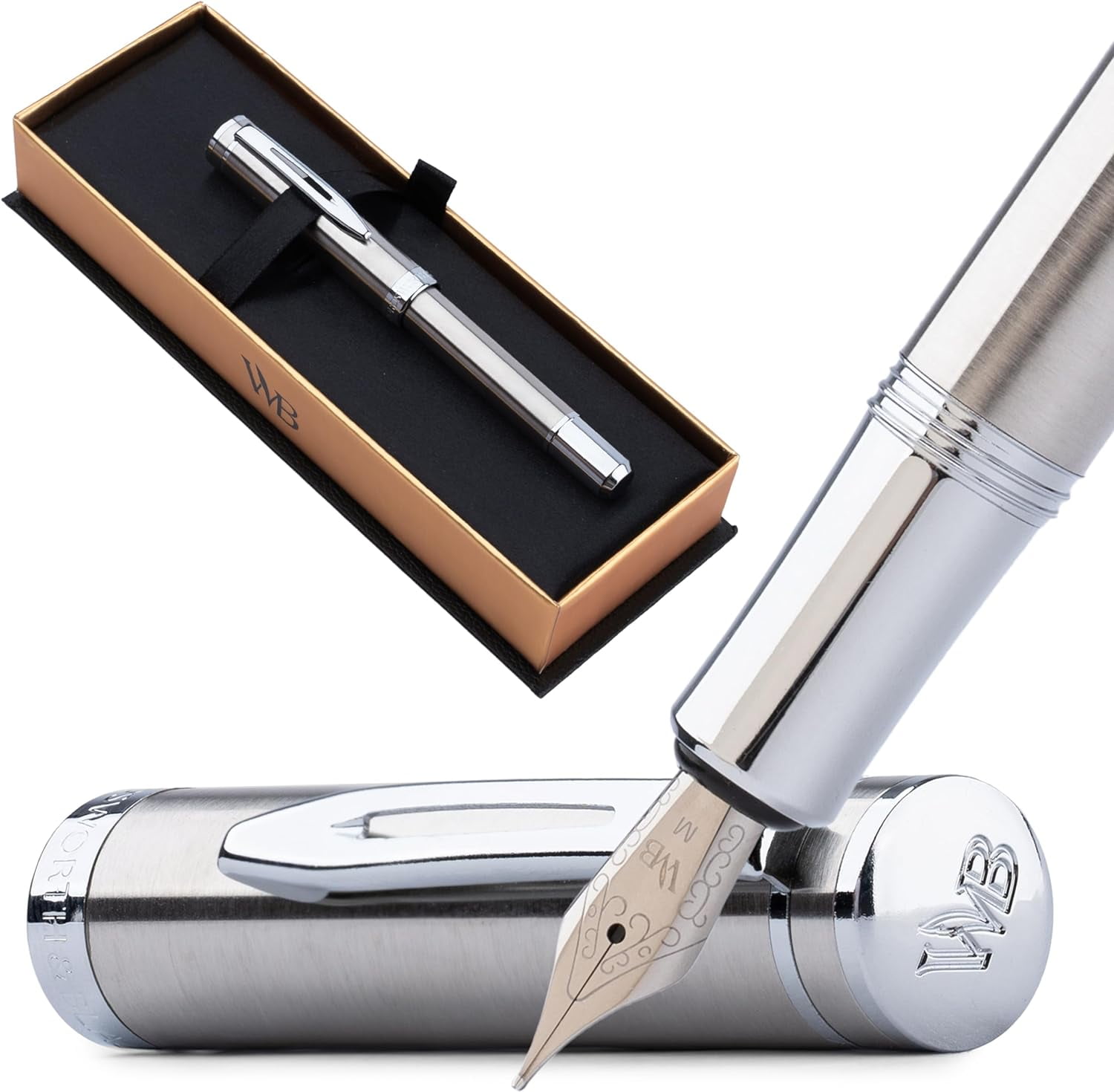 Wordsworth and Black Fountain Pen Mini EDC Luxury Silver Heavy Pocket ...