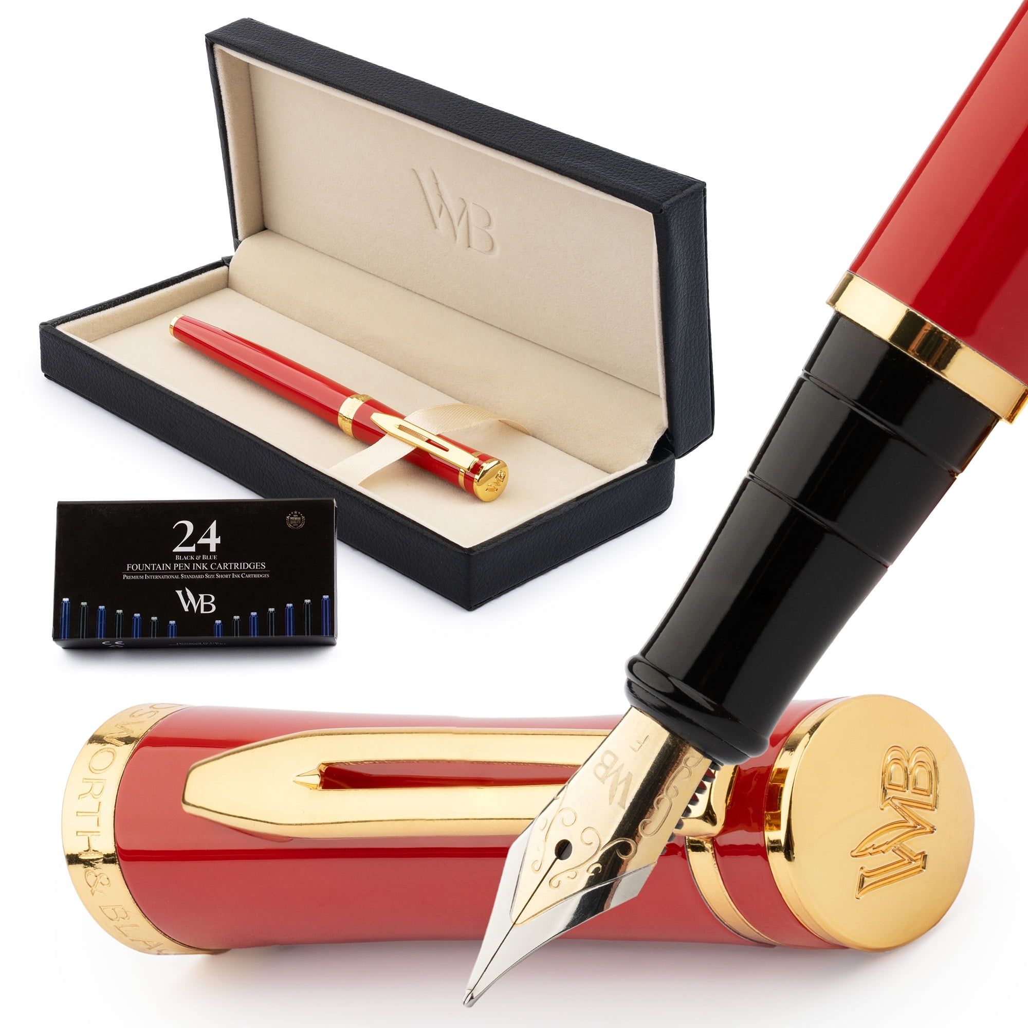 Wordsworth & Black Fountain Pen Set, 18K Gilded Fine Nib, Includes 24 ...