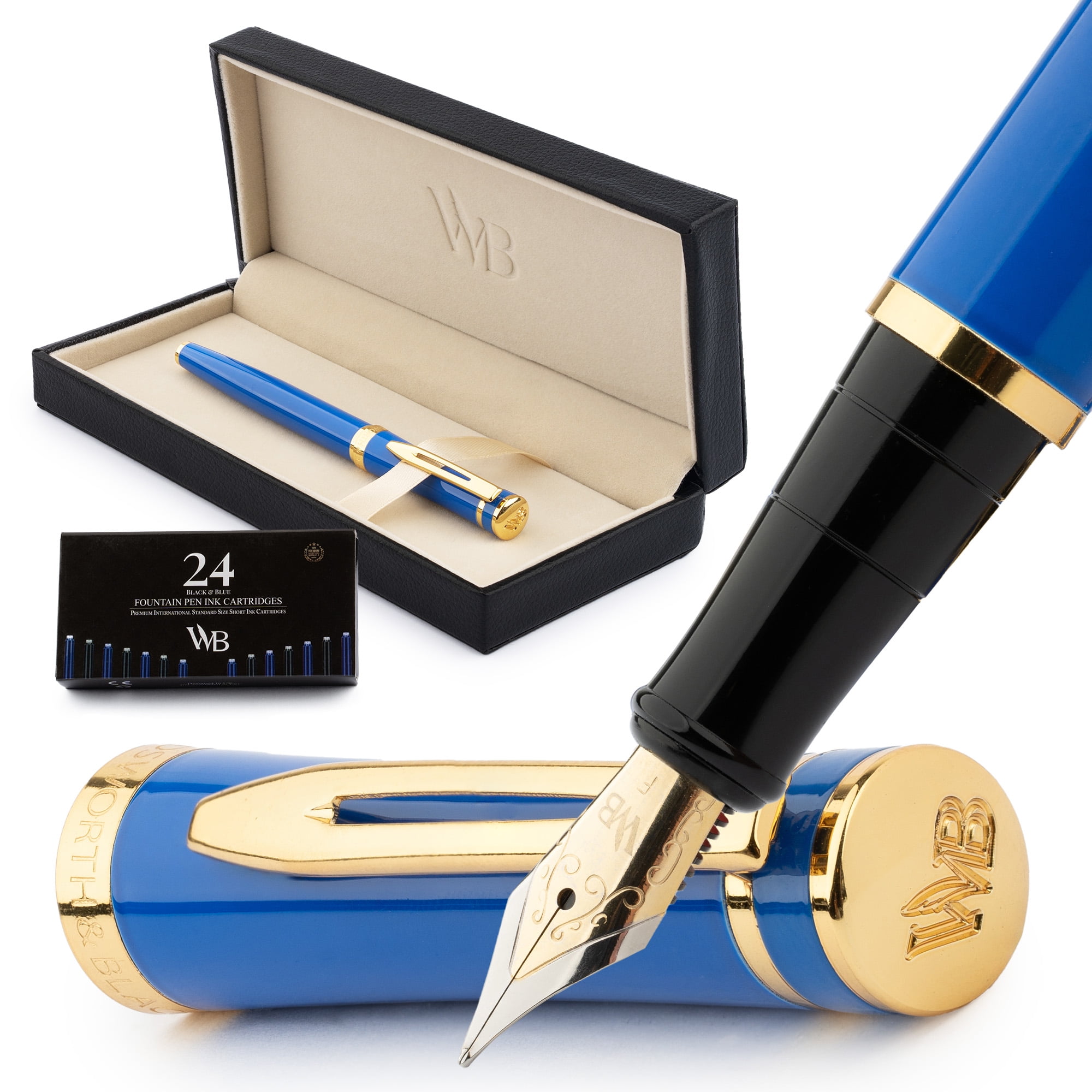 Wordsworth & Black Fountain Pen Set, 18K Gilded Fine Nib, Includes 24 ...