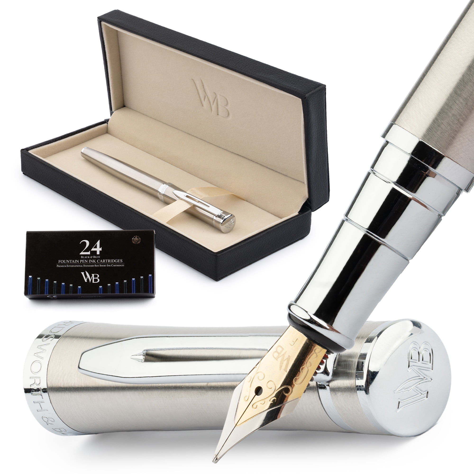 Wordsworth & Black Fountain Pen Set, 18K Gilded Fine Nib, Includes 24 ...