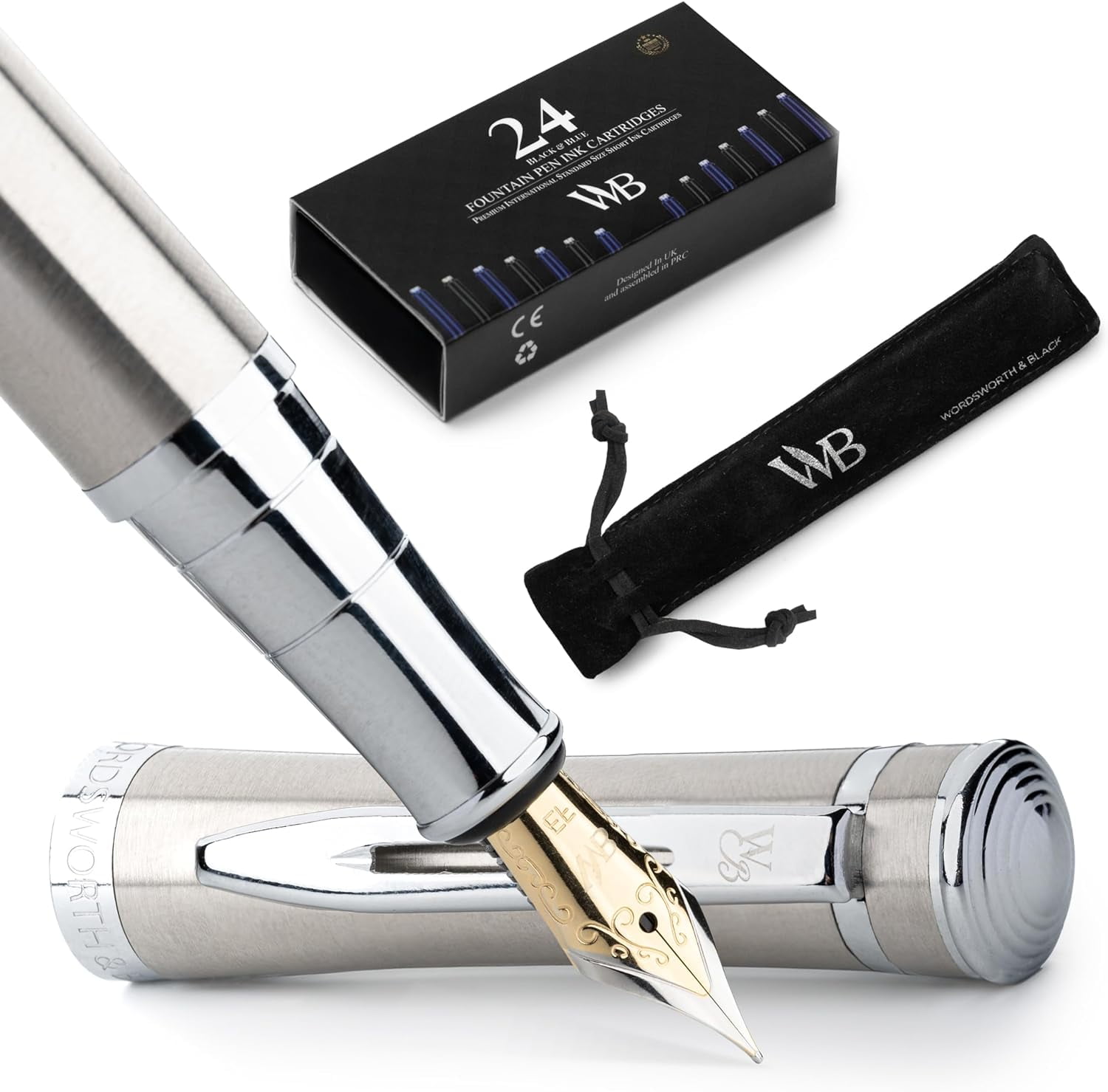 Wordsworth & Black Fountain Pen Set, Extra Fine Nib, Includes 24 Pack ...