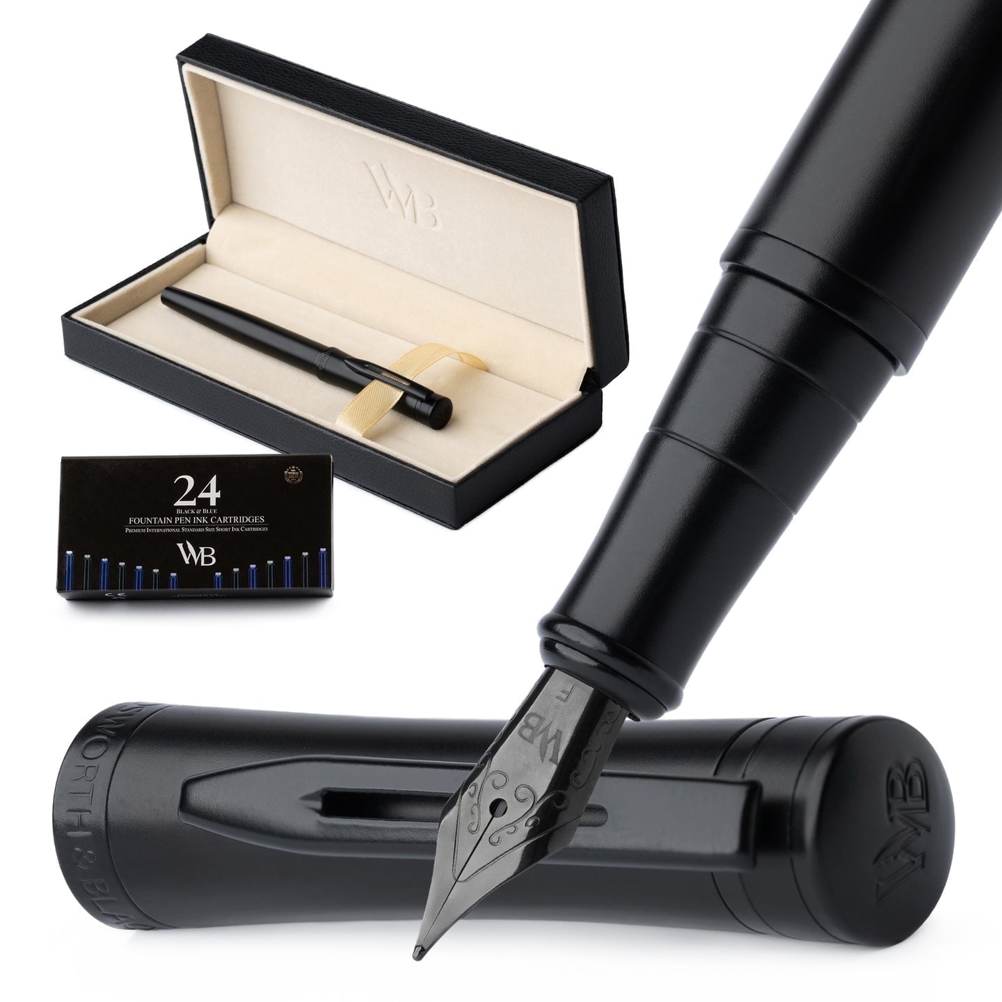 Wordsworth & Black Fountain Pen Set, Fine Nib, Includes 24 Pack Ink ...