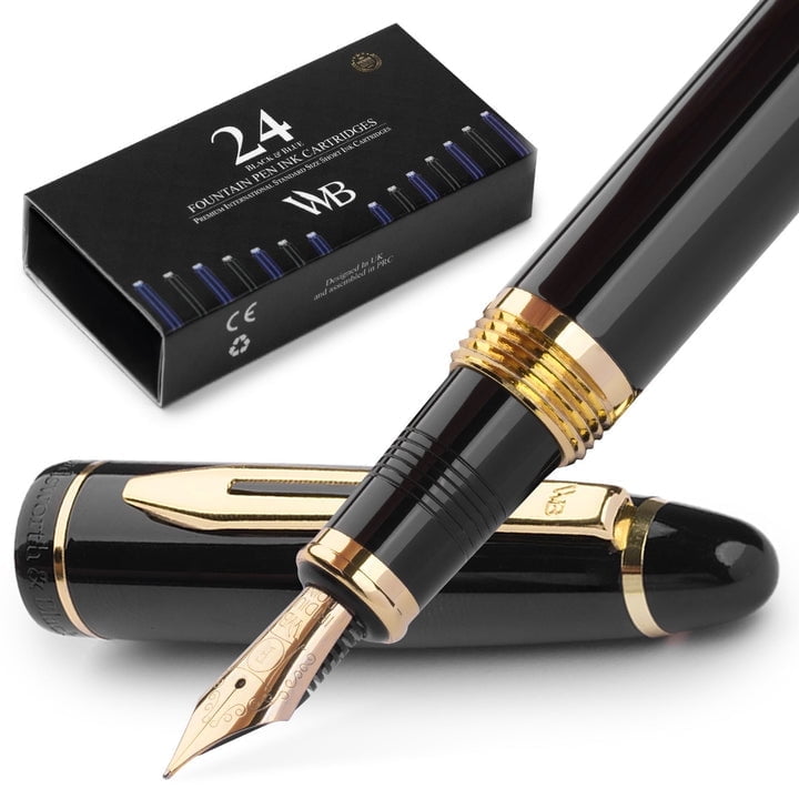 Wordsworth & Black Majesti Fountain Pen-(Black), Luxury Case, 24K Gold ...