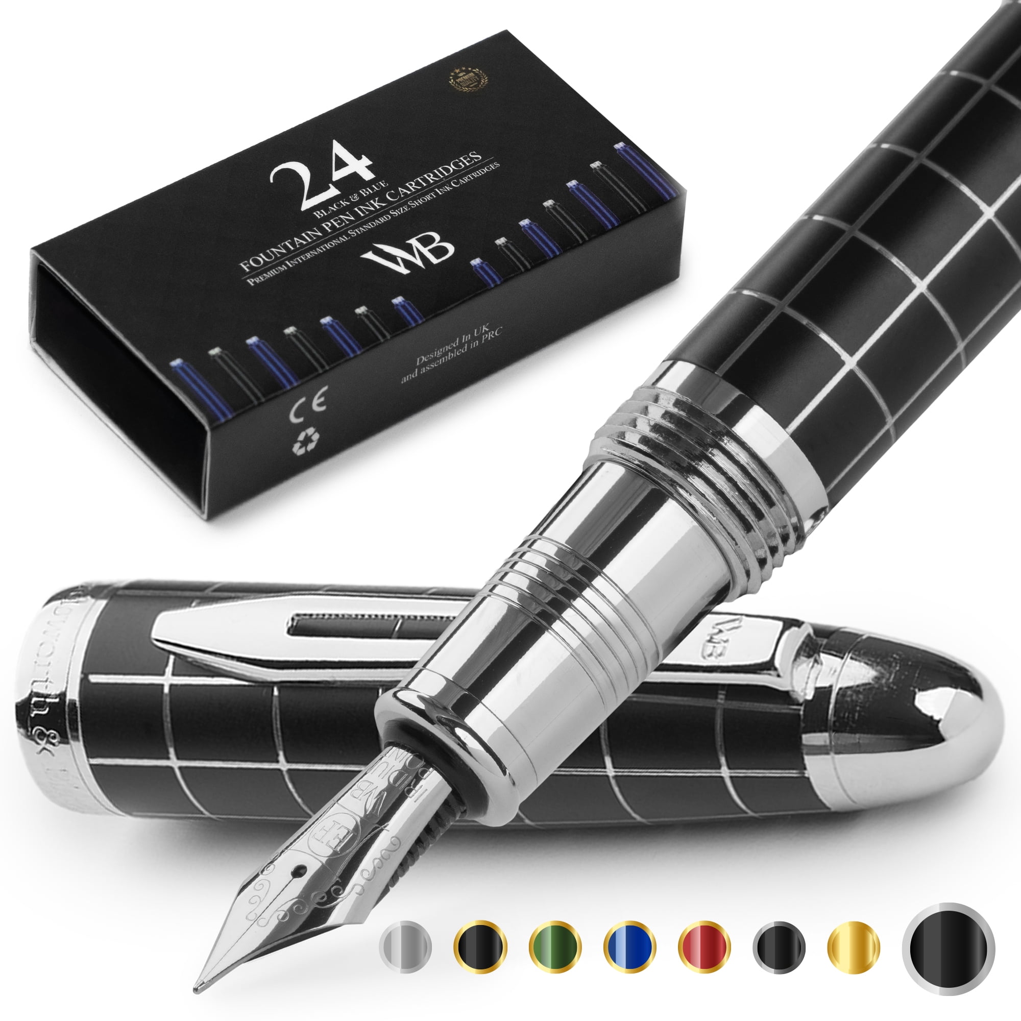 Wordsworth & Black Majesti Fountain Pen-(Checked), Luxury Case, Chrome ...