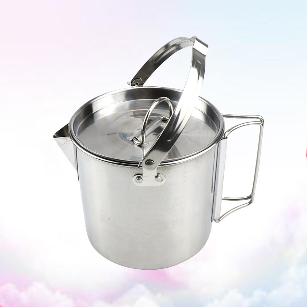 1.2L Stainless Steel Camping Kettle, Portable Outdoor Boiling Pot with ...