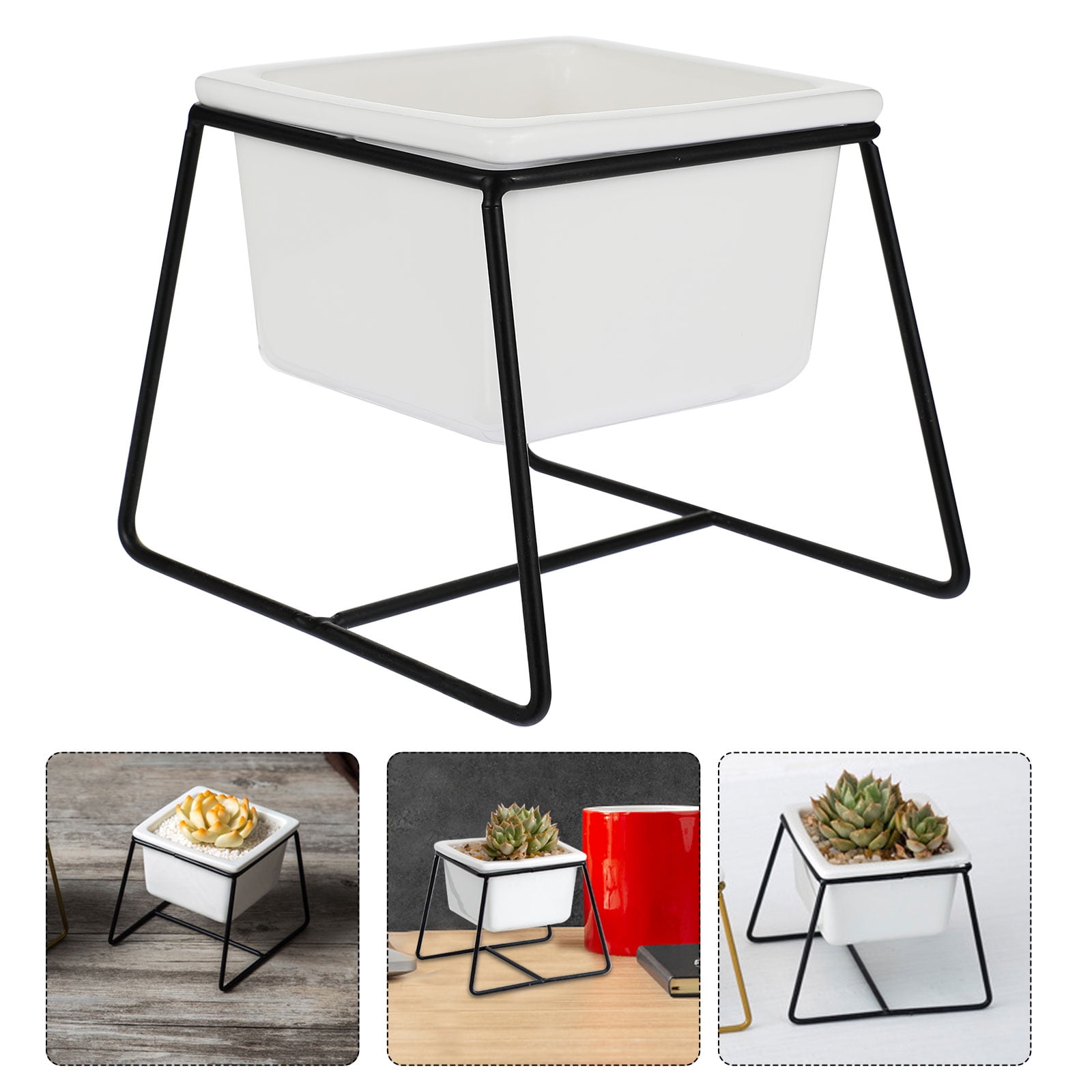 Worgeous 1 Set Ceramic Flowerpot Trapezoidal Iron Frame Desktop ...