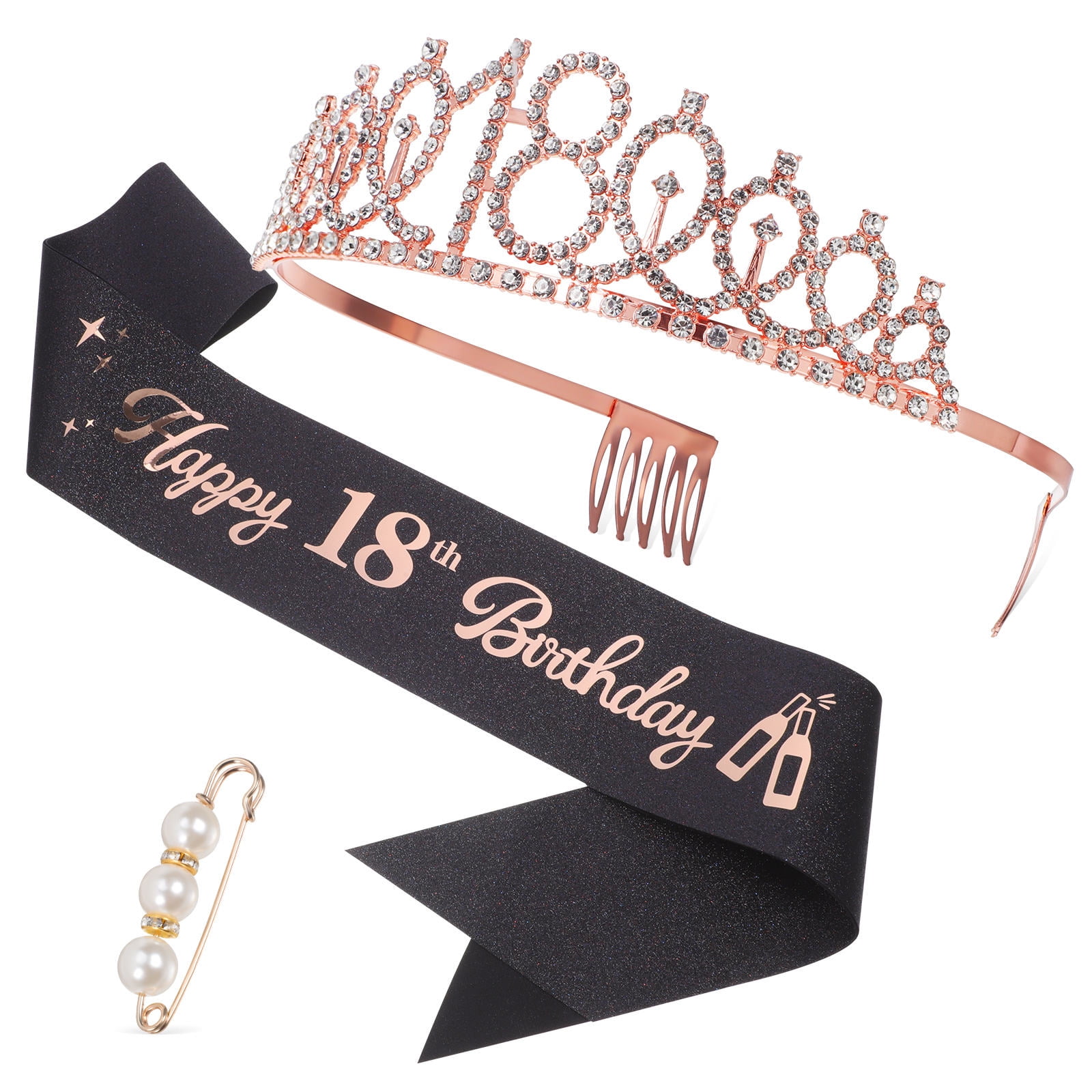 Worgeous 1 Set Girls Birthday Tiara With Sash Prince Headdress Sparkly Rhinestone Crown Happy ...