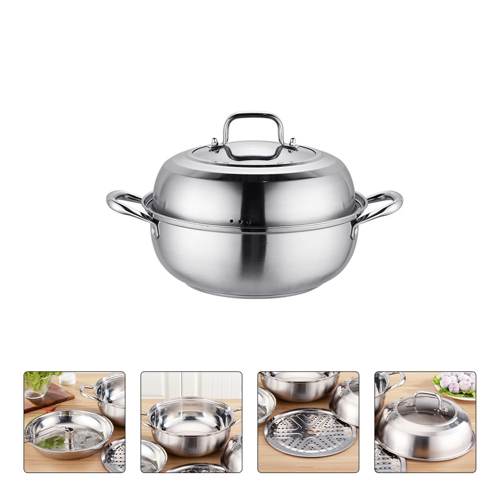 Worgeous 1 Set Round Hot Pot in Silver for Home and Outdoor Cooking Households Practical ...
